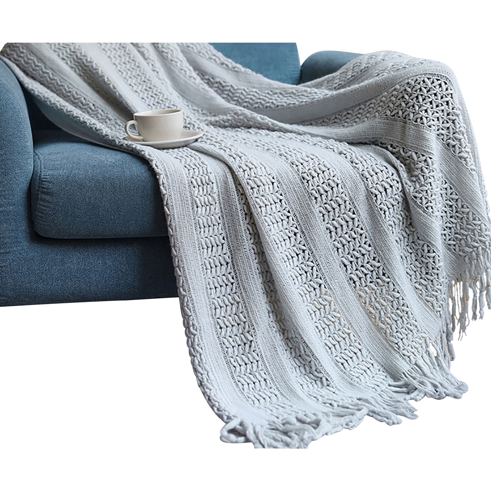 LSLJS Knitted Throw Blankets, 50x60 inch Solid Color Knitted Crochet ...