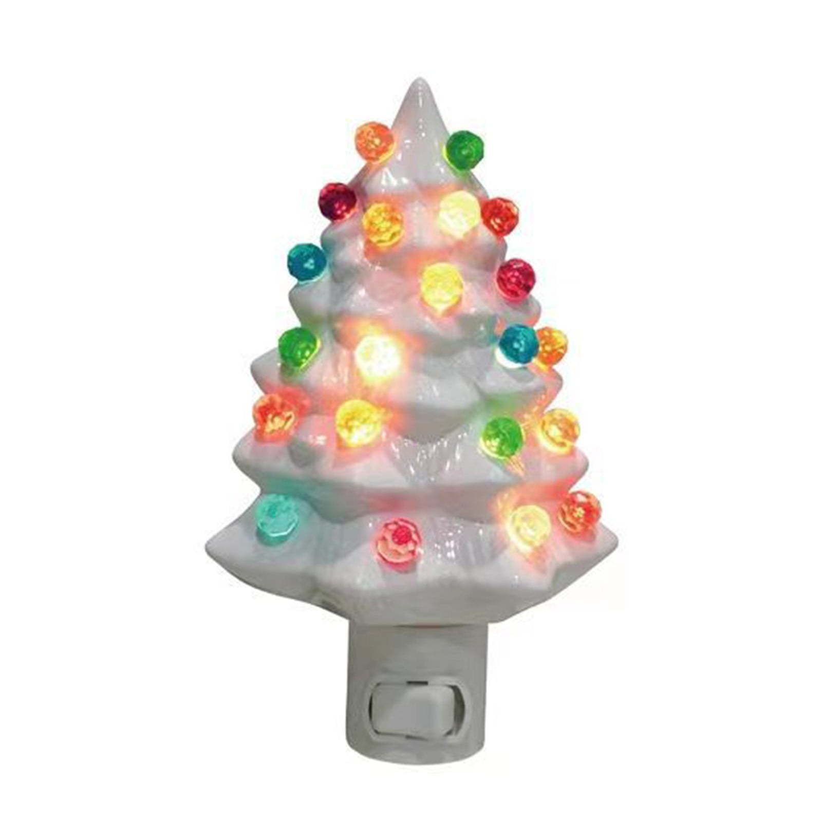 LSLJS Pine Tree Night Light, 5.8" Ceramic White Christmas Tree with ...
