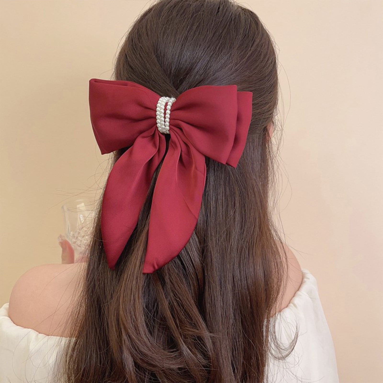 LSLJS Silk Satin Hair Bows for Women, Large Ribbon Bow Hair Clip ...