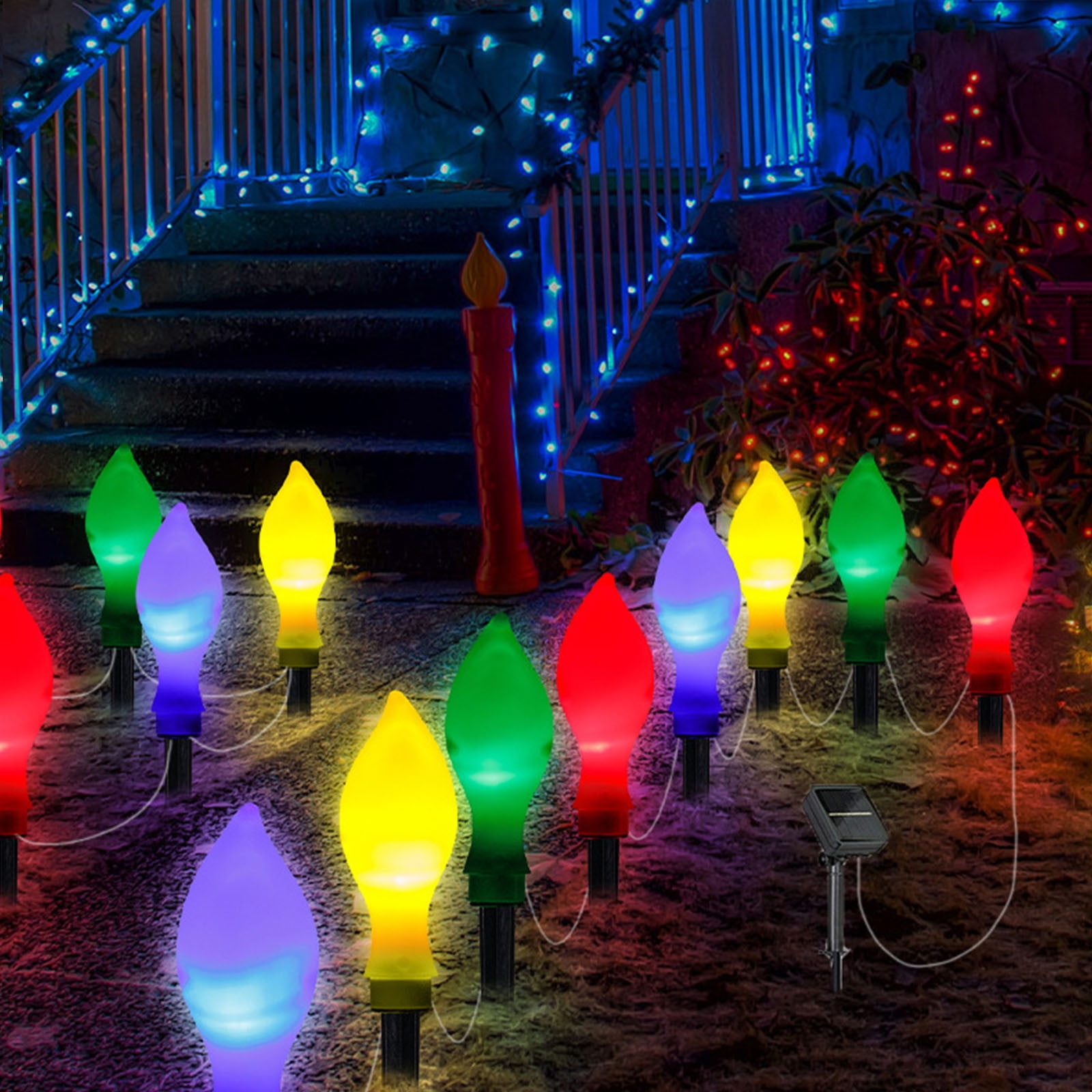 LSLJS Solar Lights Outdoor, Christmas Decorations 8 Pcs Colorful Flame ...