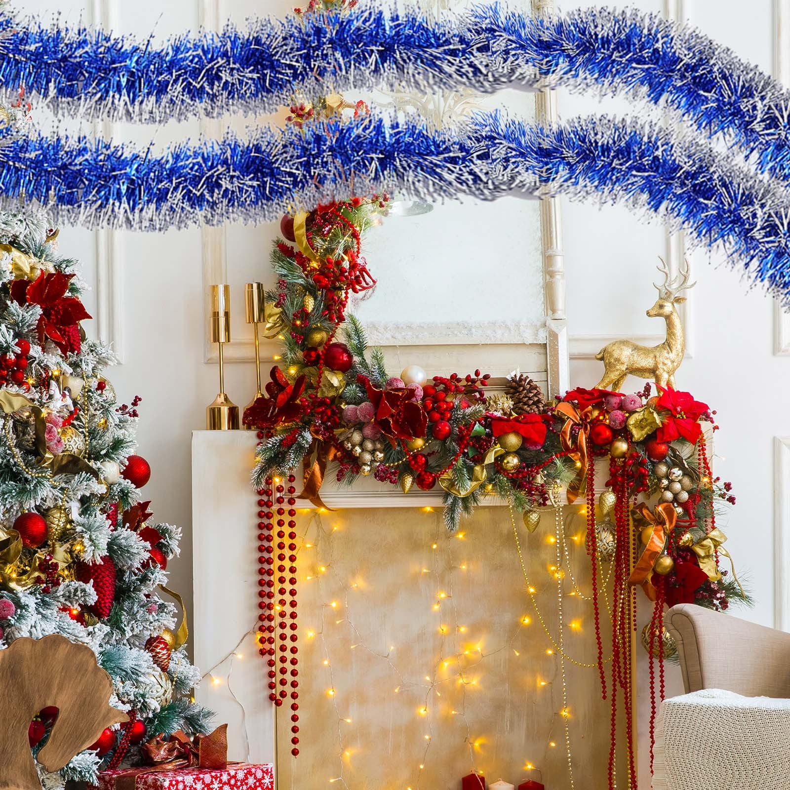 LSLJS Tinsel Garland 6.6Ft Glitter Metallic Twist Hanging Christmas ...