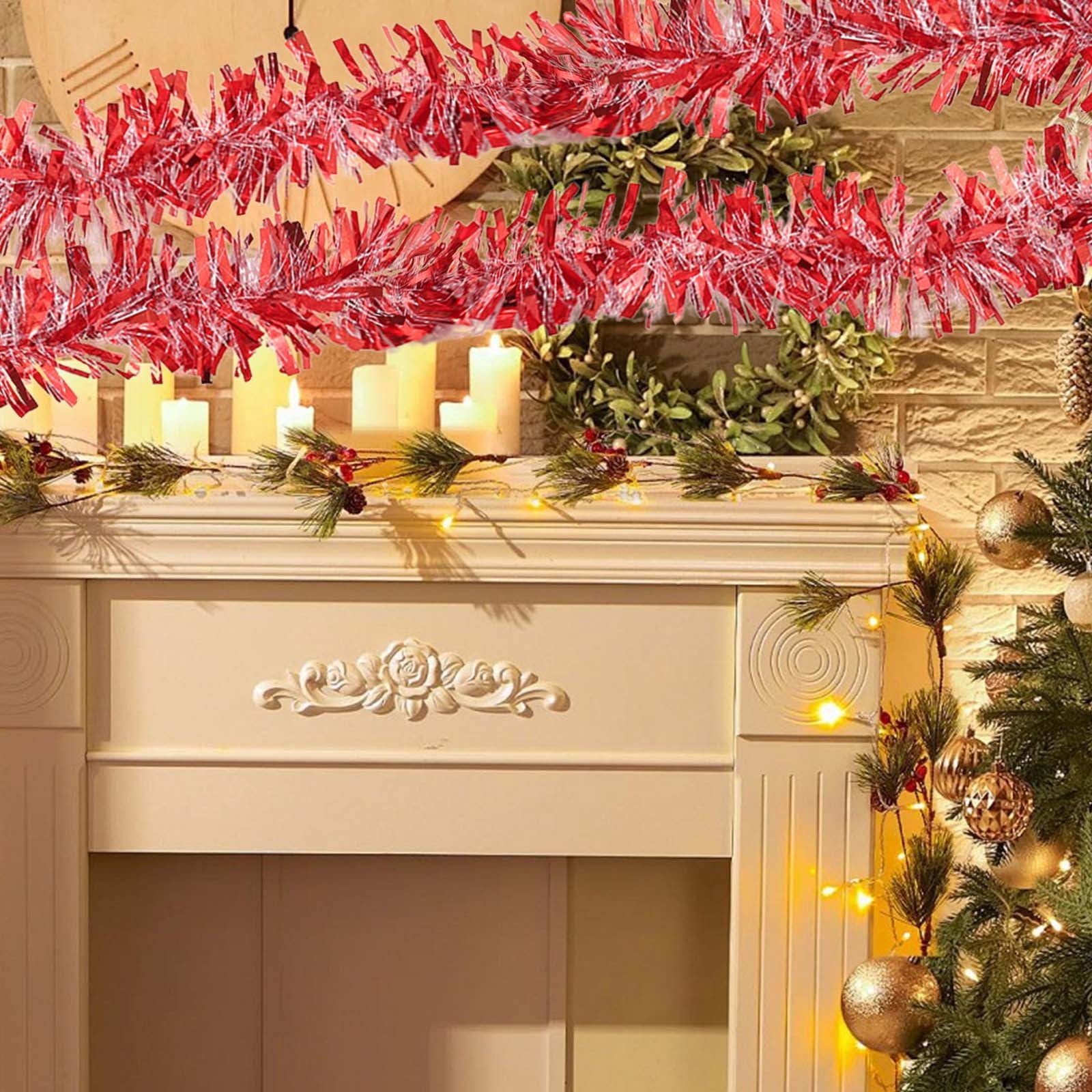 LSLJS Tinsel Garland 6.6Ft Glitter Metallic Twist Hanging Christmas ...