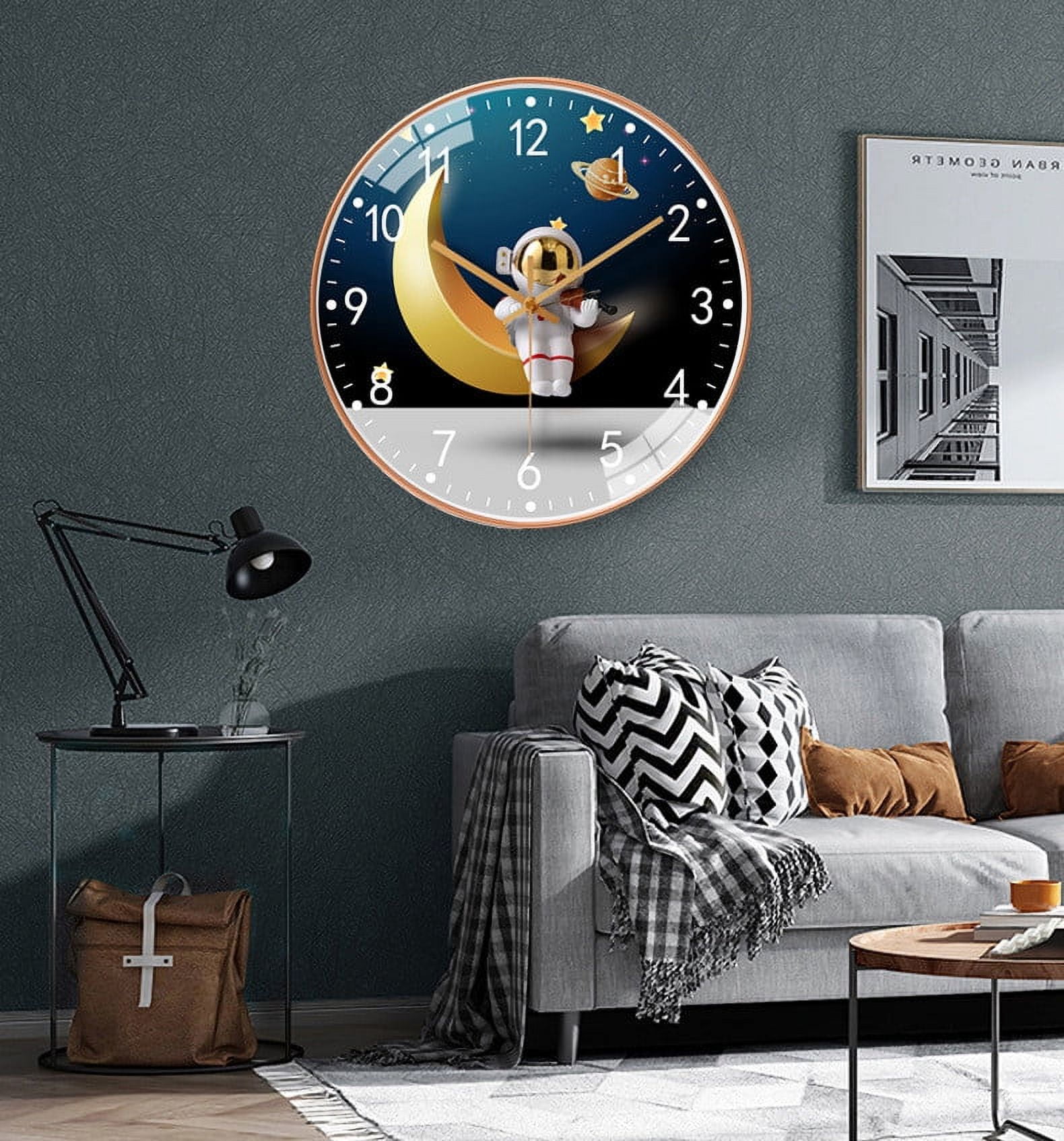 LSLJS Wall Clock, 8 inch Astronaut Moon Pattern Decorative Clock, Non ...