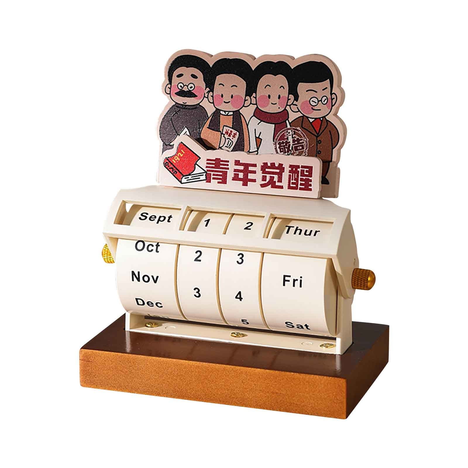 LSLJS Wheel Perpetual Calendar 2024 - Mini Rotating Desk Calendar with ...