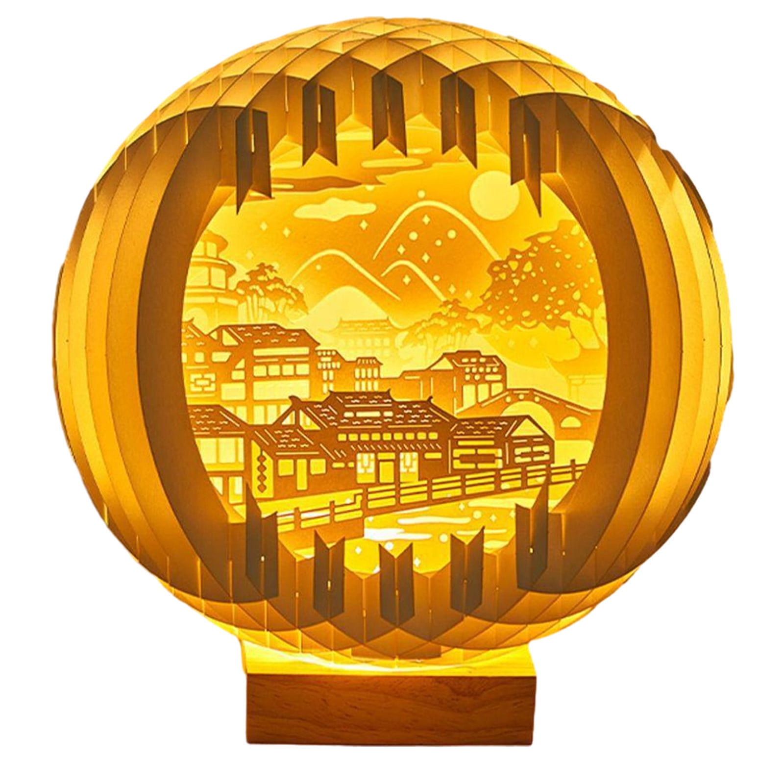 LSLJS Wooden Paper Carving Art Night Light, Cordless Decorative Lamp ...