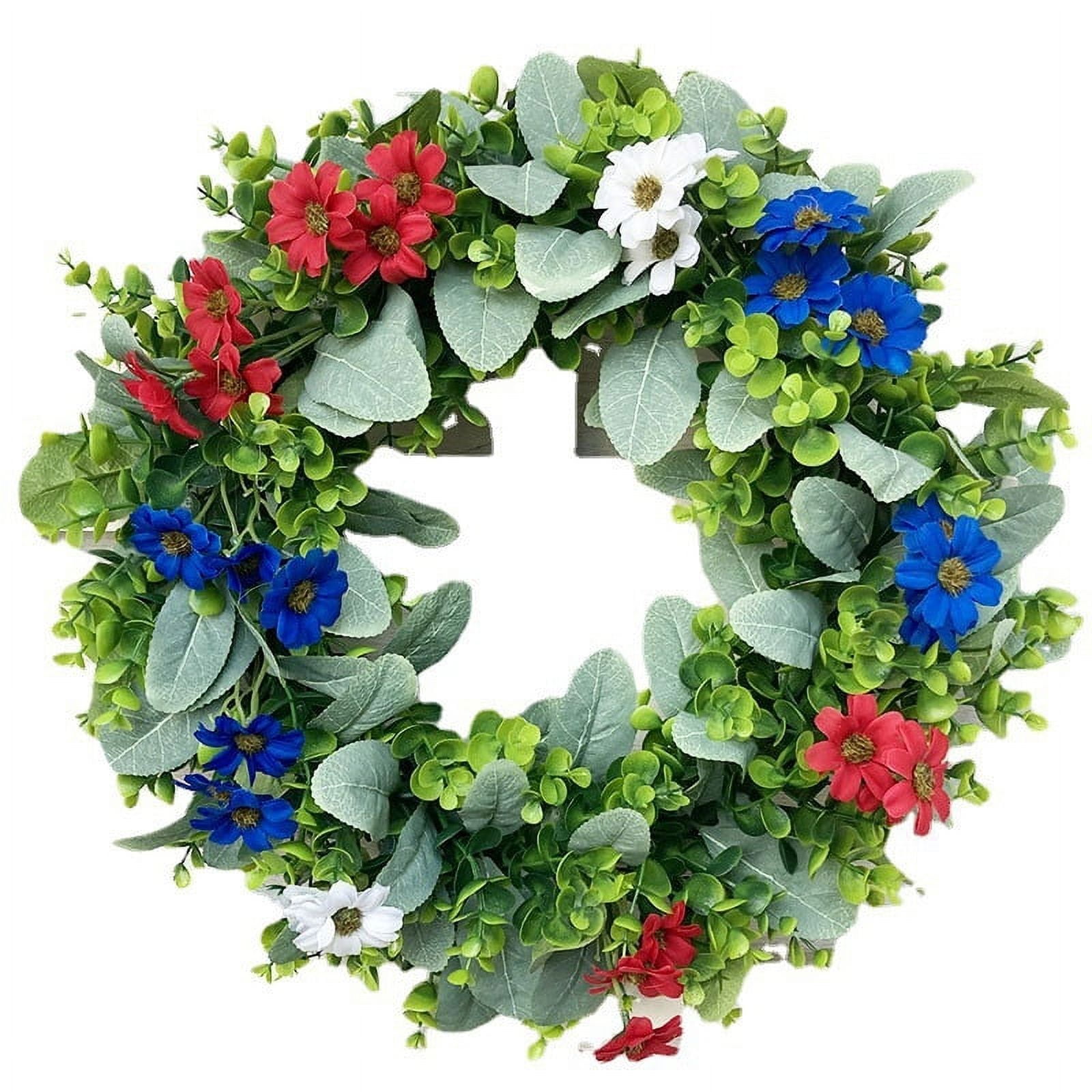 LSLJS Wreaths for Front Door,Floral Wreath with Red Blue Flowers ...