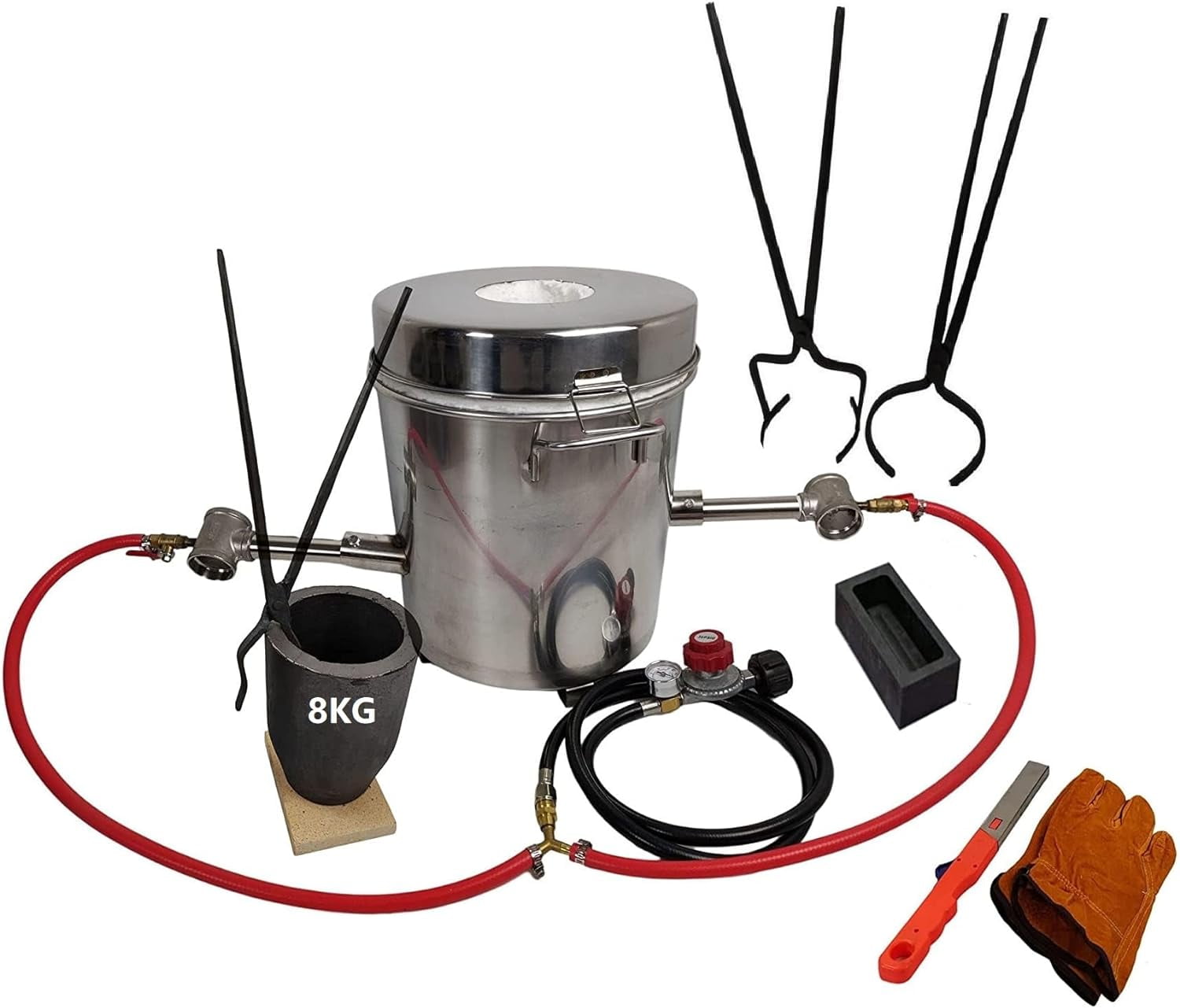 LSMIITTH 8KG Metal Melting Furnace Kit, Crucible Tongs, Dual Burner for ...
