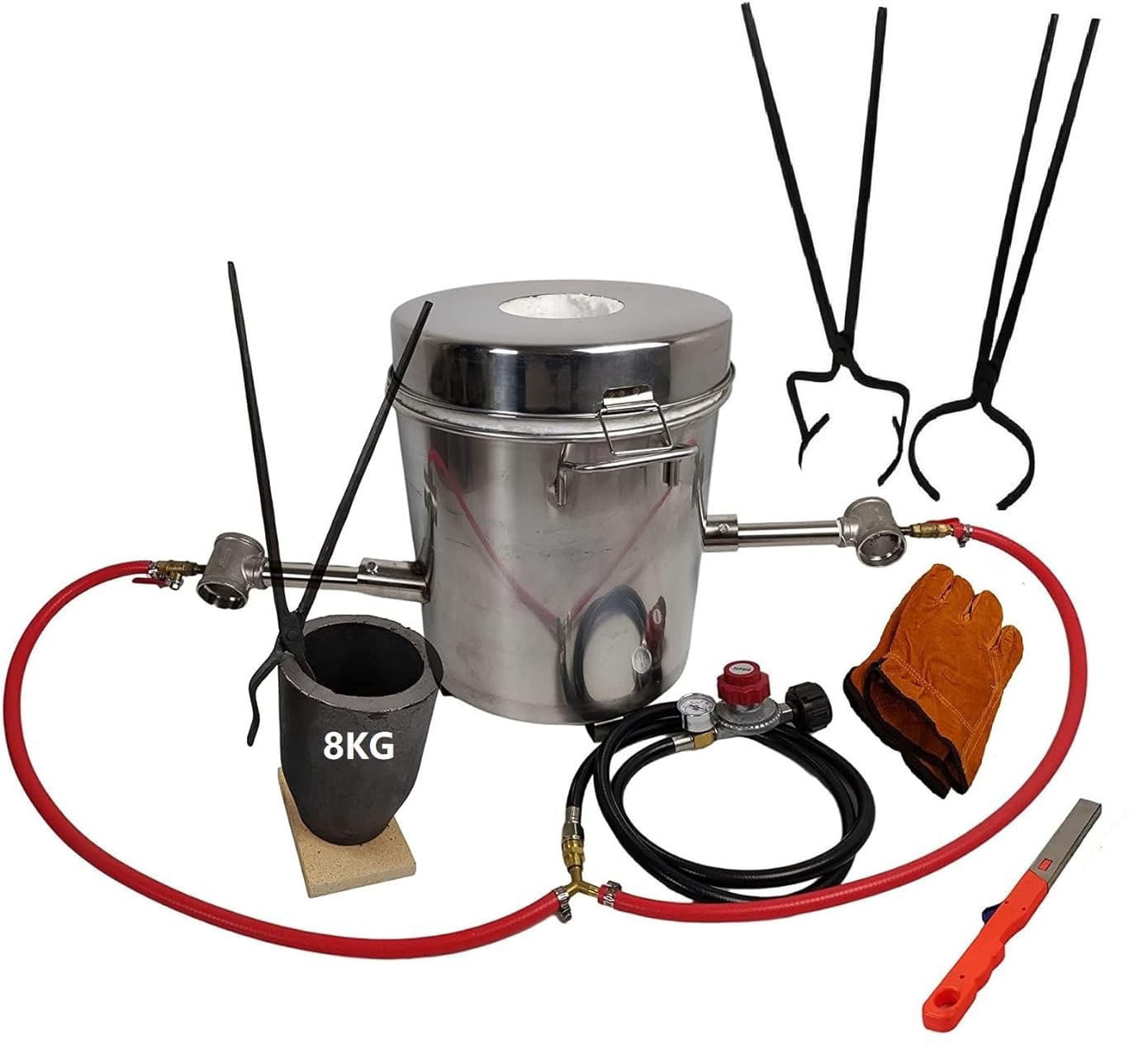 LSMIITTH 8KG Metal Melting Furnace Kit, Crucible Tongs, Dual Burner for ...