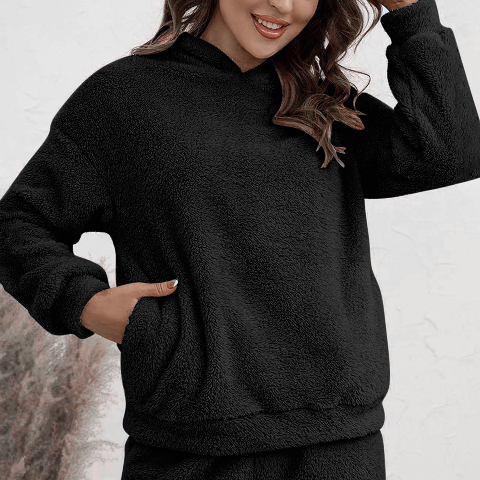 LSOLMD Girls Fuzzy Fleece Pullover Hoodies Sweatshirt Casual Loose ...