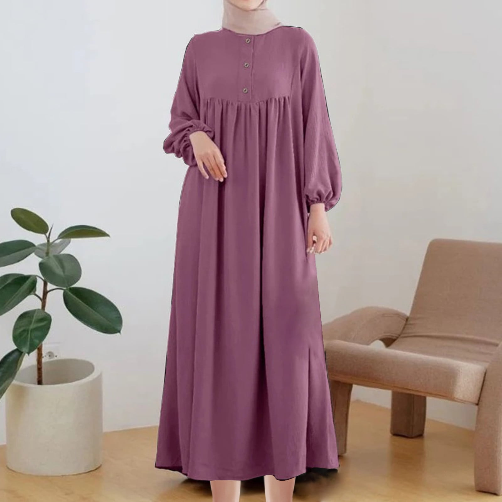 LSOLMD Muslim Robe Dress for Women Kaftan Long Sleeve Middle East Dubai ...