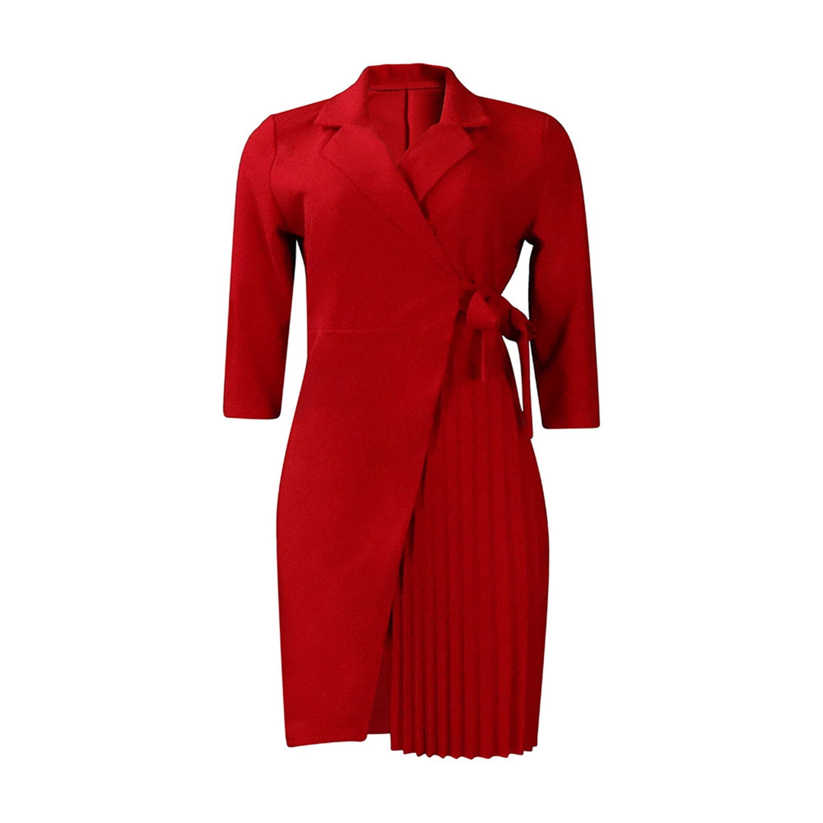 LSOLMD Women's Elegant 3/4 Sleeve Lapel Blazer Dress Fall Wrap Tie Side ...
