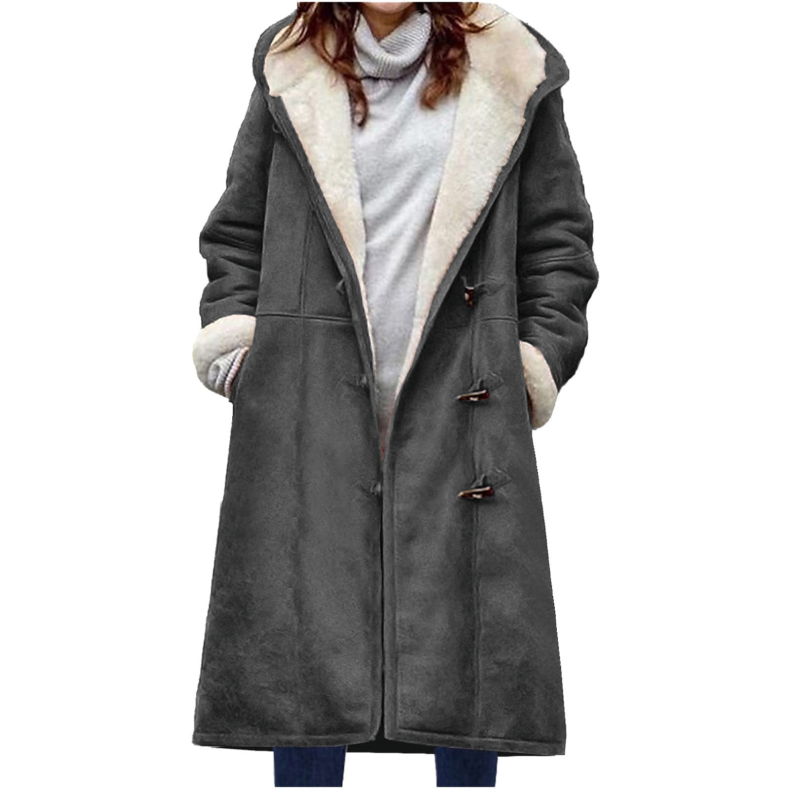 LSOLMD Women's Sherpa Fleece Warm Winter Jackets Button Down Fuzzy ...