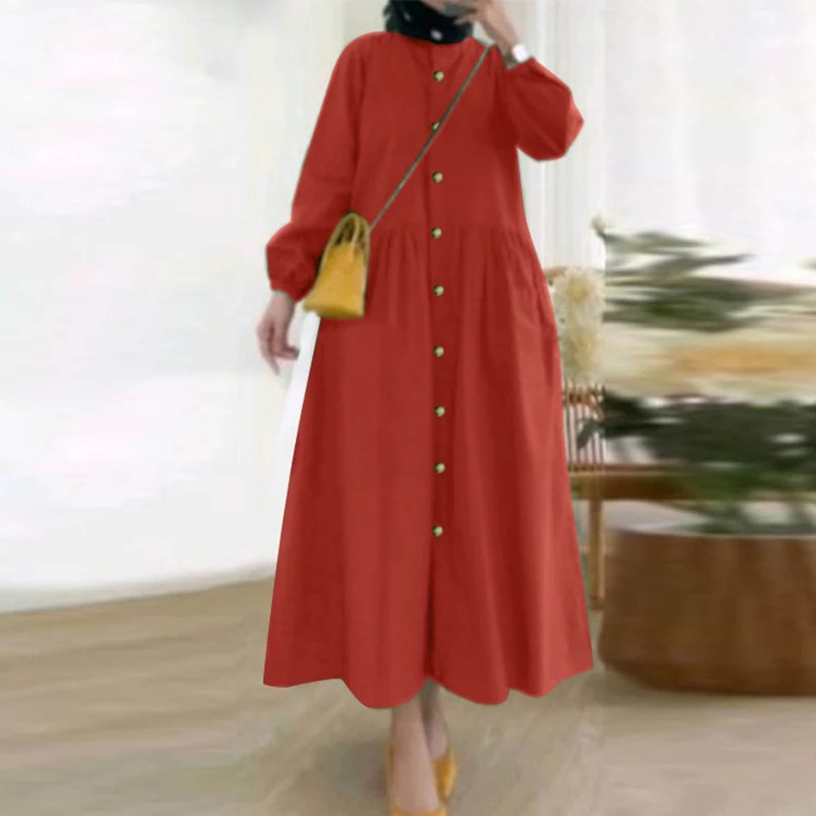 LSOLMD Women's Vintage Muslim Long Dress Ethnic Style Maxi Dresses ...