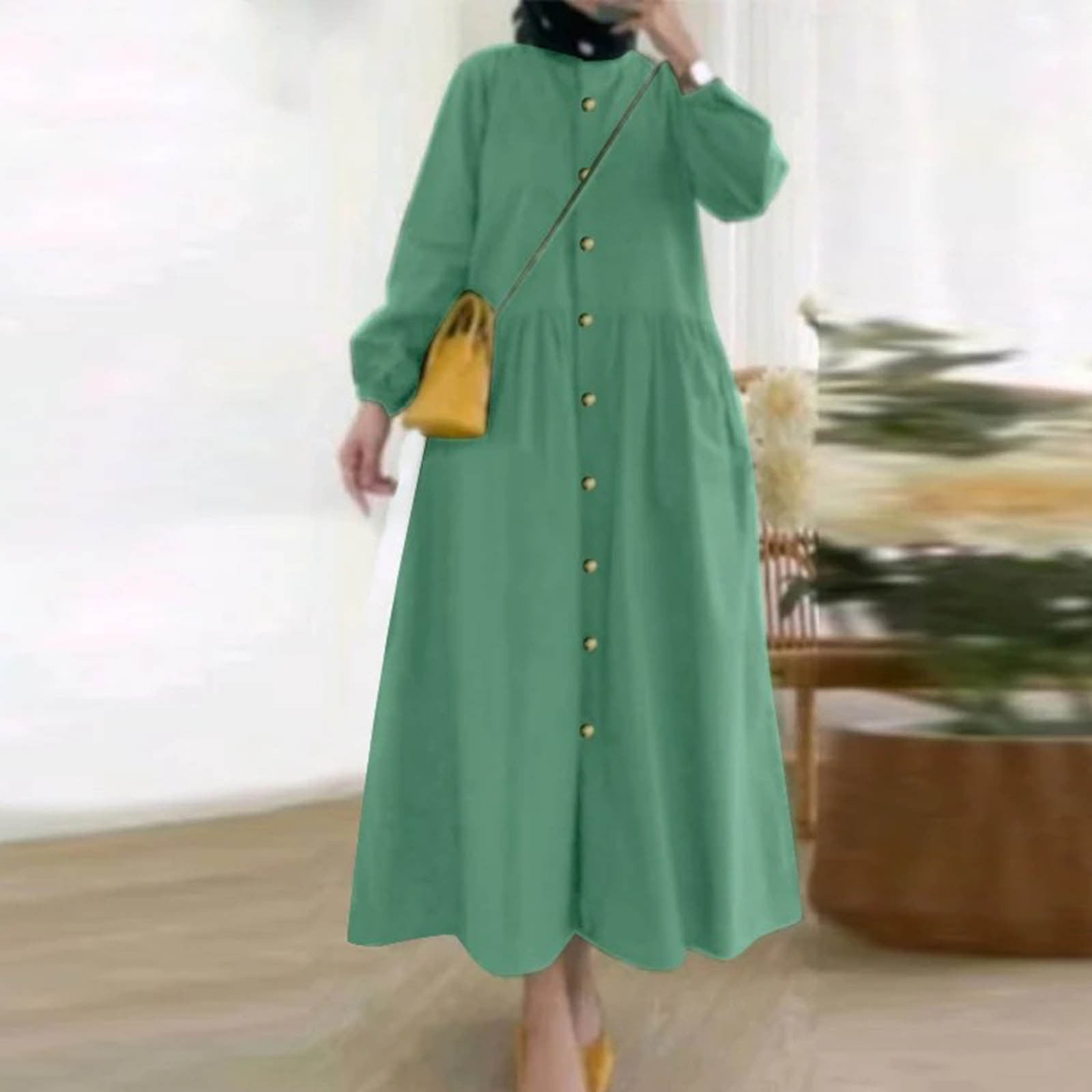 LSOLMD Women's Vintage Muslim Long Dress Ethnic Style Maxi Dresses ...