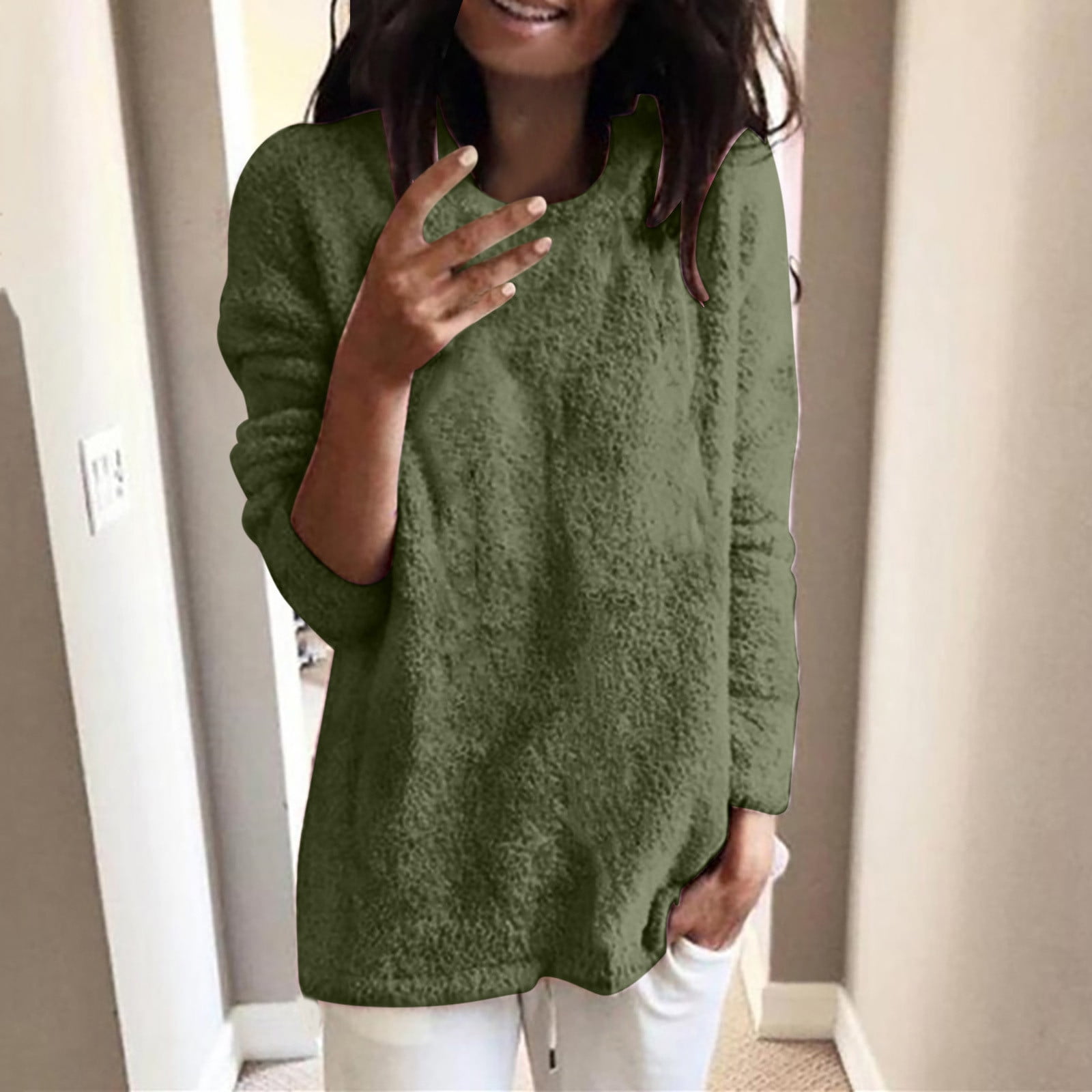 LSOLMD Women's Winter Warm Fuzzy Shirt Casual Lightweight Long Sleeve ...