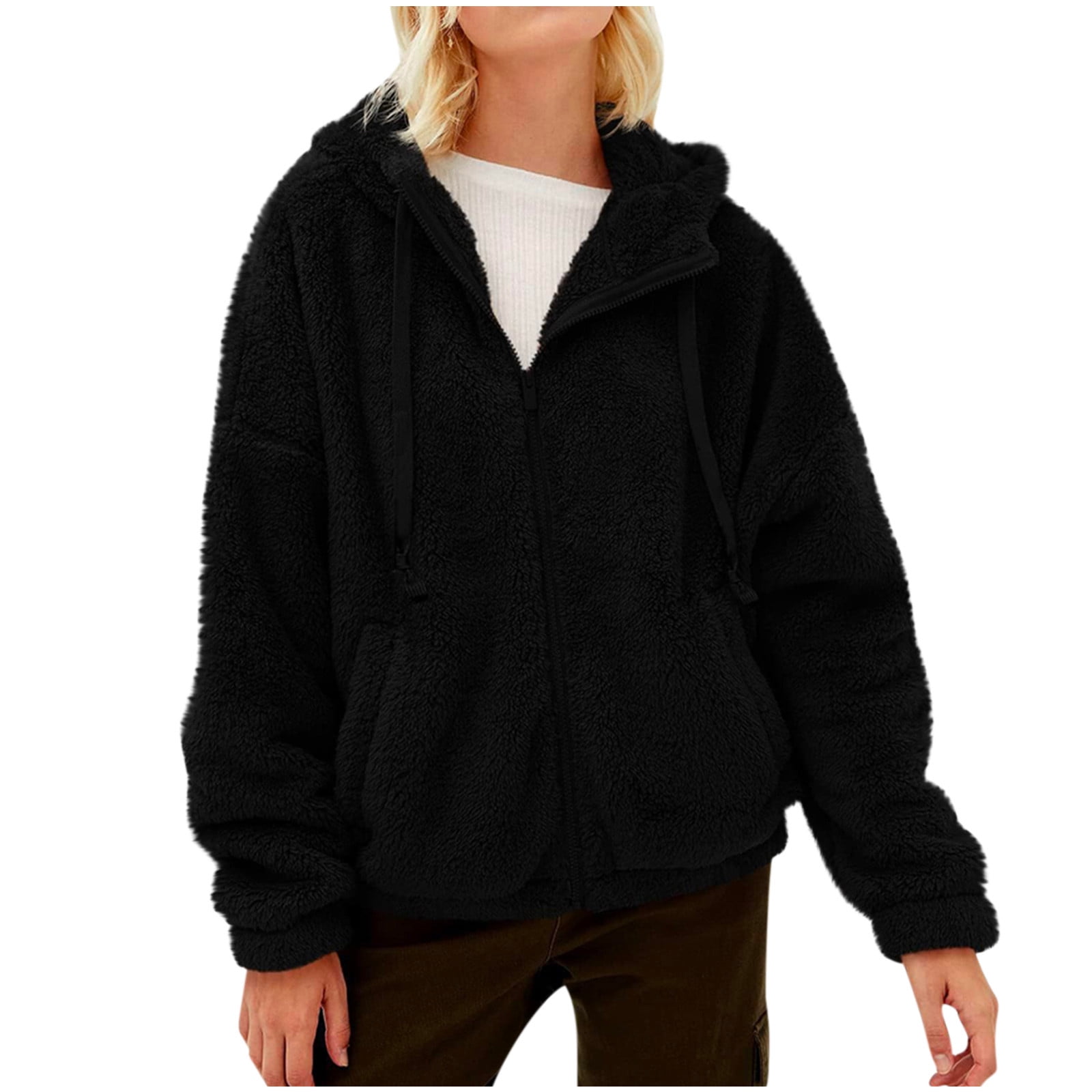 LSOLMD Womens Cozy Fuzzy Jackets Double Lined Plush Coats Winter Warm ...