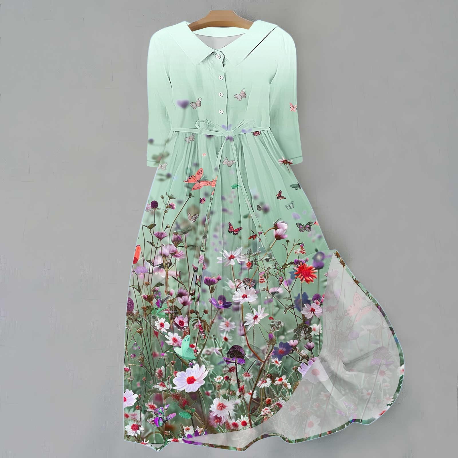 LSOLMD Womens Fall Dresses 2024 Boho Floral Lapel Neck Button Casual A ...