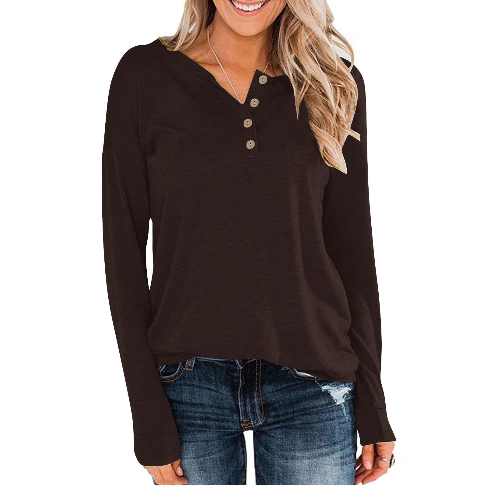 LSOLMD Womens Henley Tops Long Sleeve Cotton Shirts Thermal Pullover ...