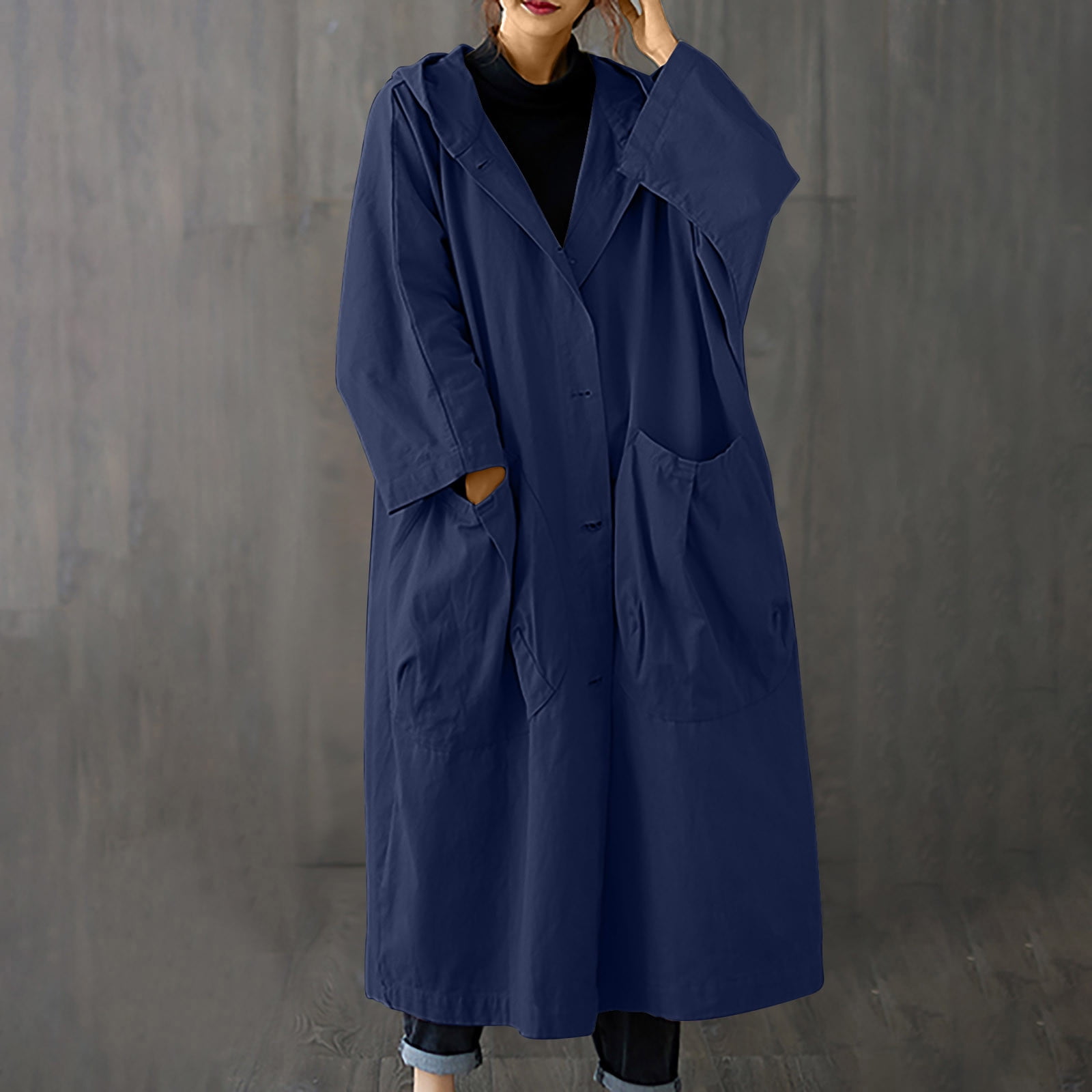 LSOLMD Womens Long Breasted Trench Coat Midi Length Overcoat Faux ...