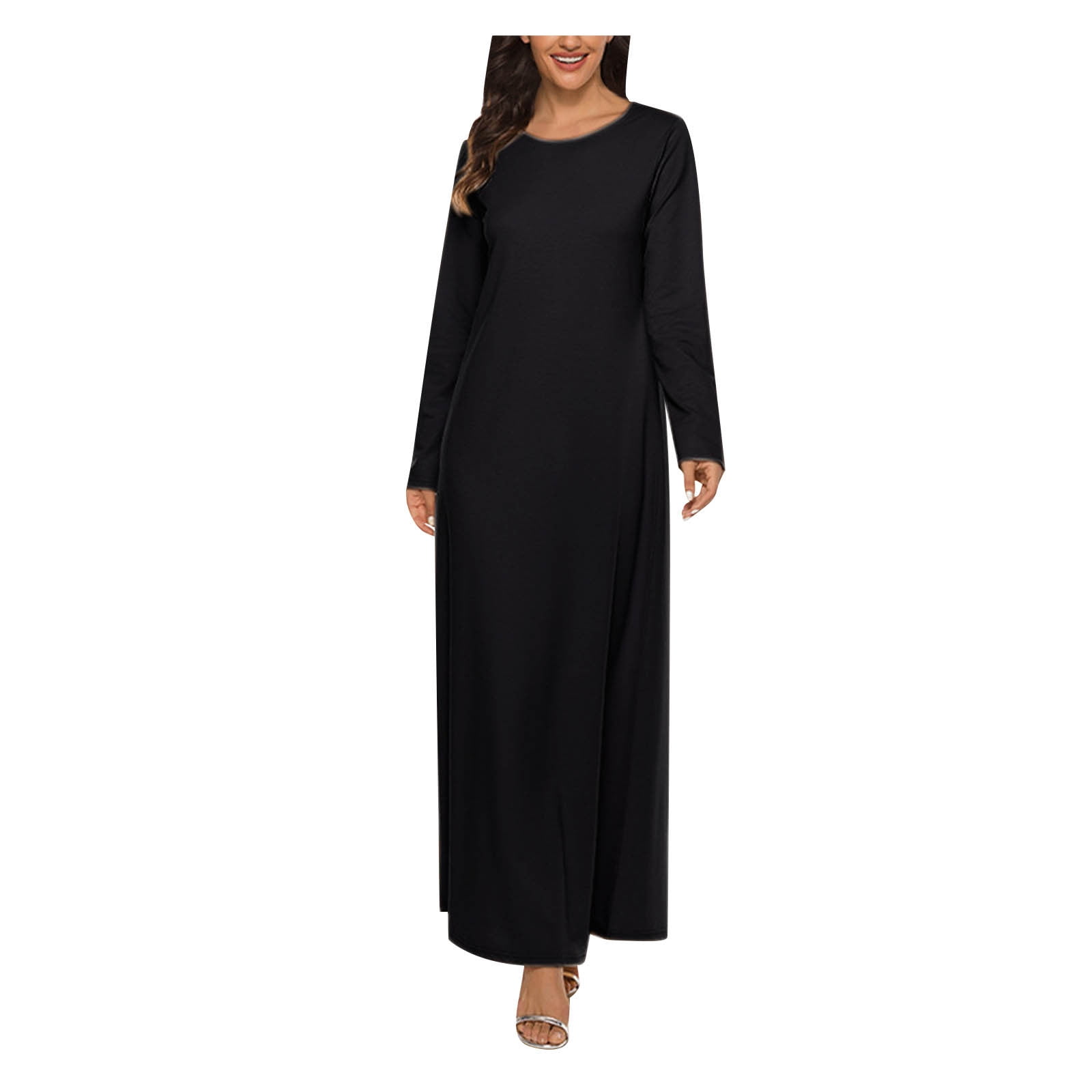 LSOLMD Womens Muslim Long Dress One Piece Long Sleeve Robes Islamic ...