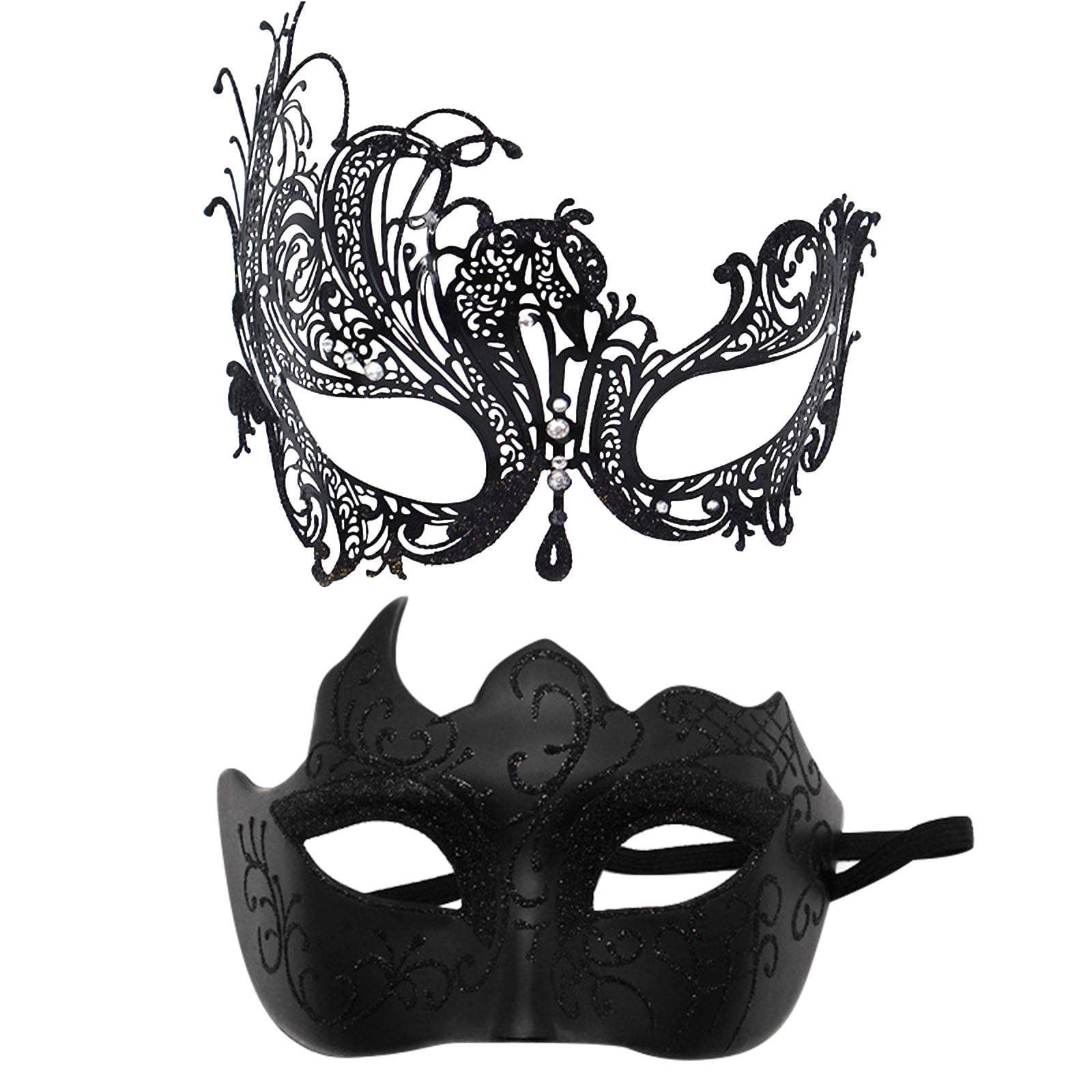 LSQii Couple Masquerade Masks Set Elegant Metal Mask Venetian Balls ...