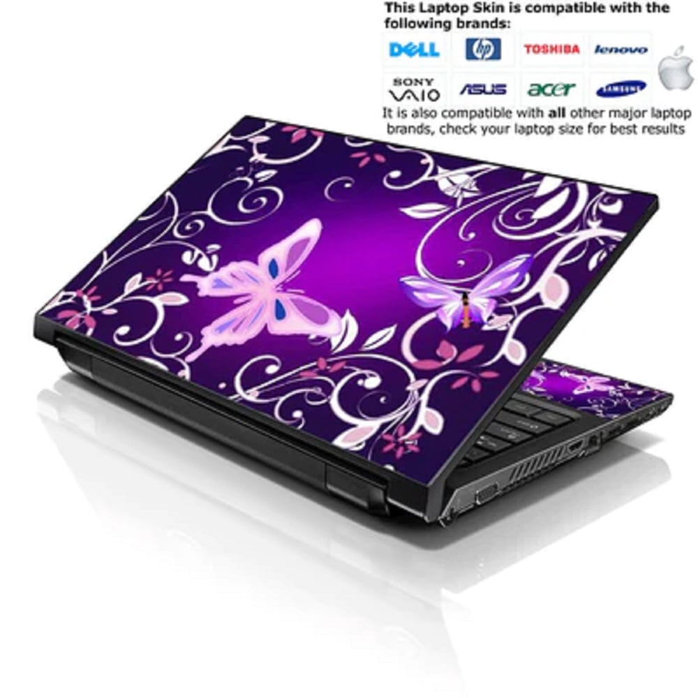 LSS Purple Butterfly Floral Laptop Skin with 2 Wrist Pads for HP ...