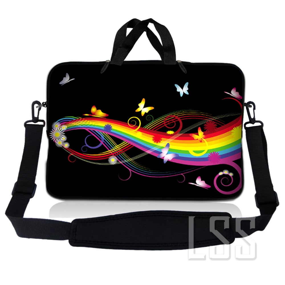 LSS Adjustable Strap Neoprene 15.6'' Laptop Bag, Rainbow Butterfly ...