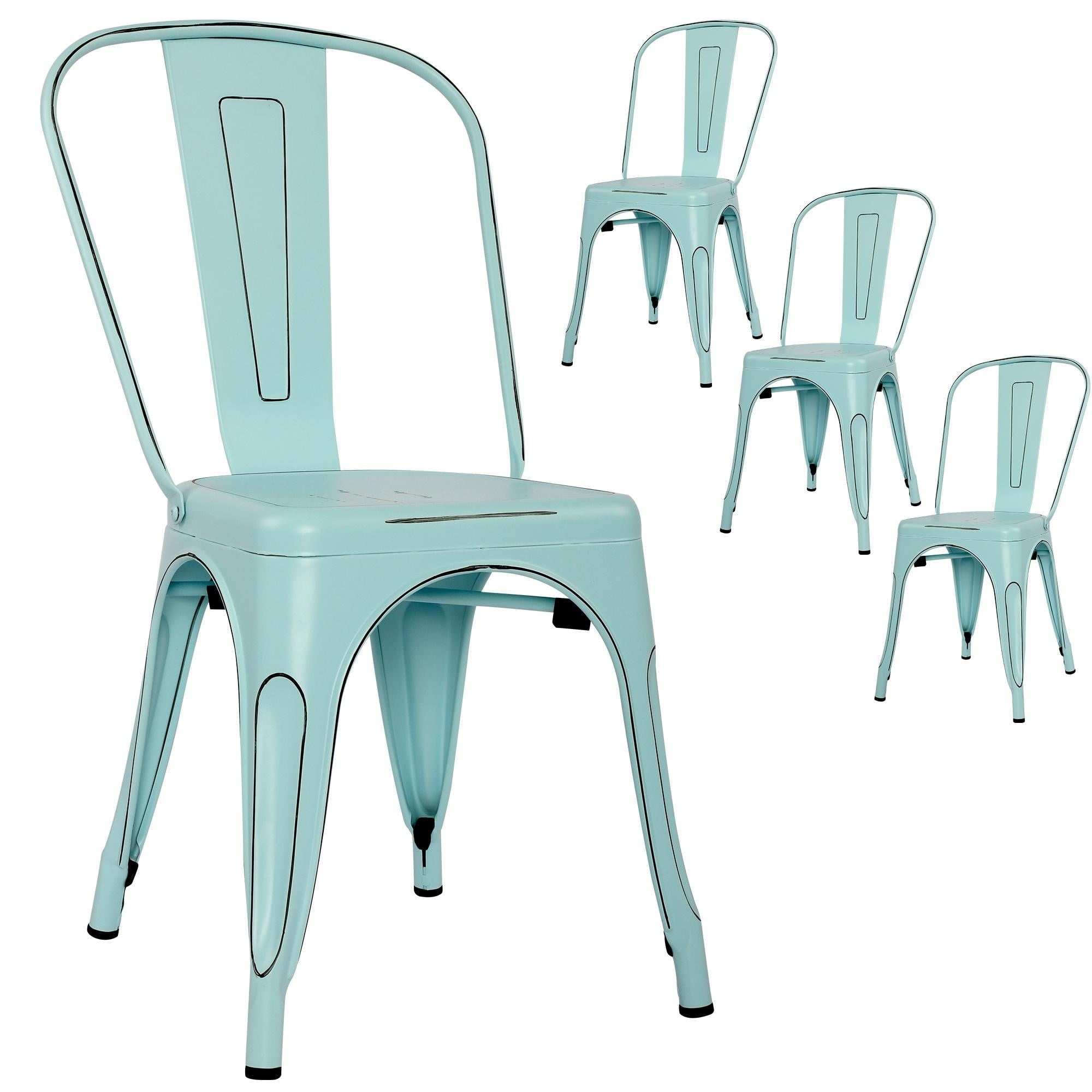 LSSBOUGHT Metal Dining Chairs Set of 4 Stackable Patio Chairs for ...