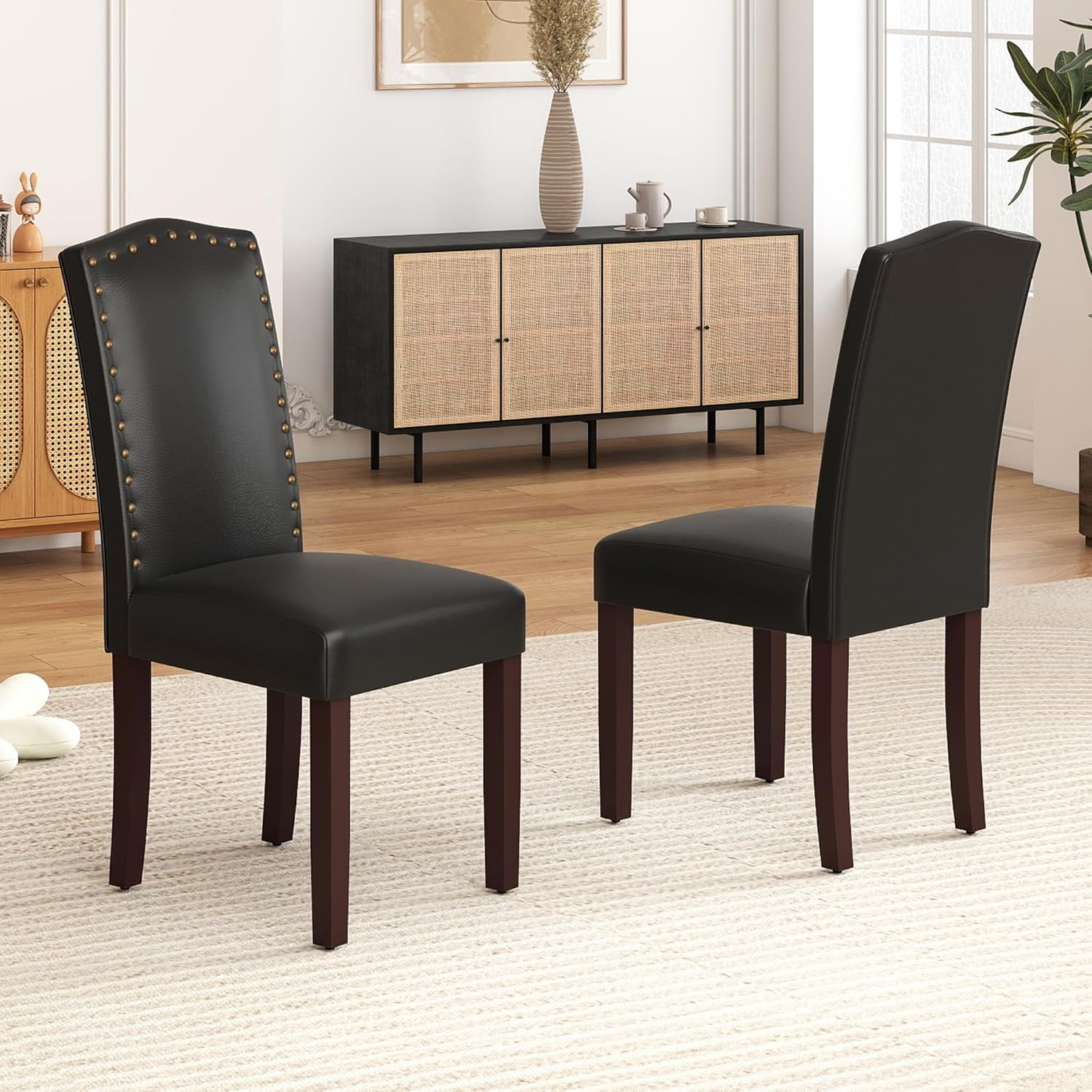 LSSBOUGHT PU Dining Chair Set of 2 Upholstered Parsons Kitchen Chair ...