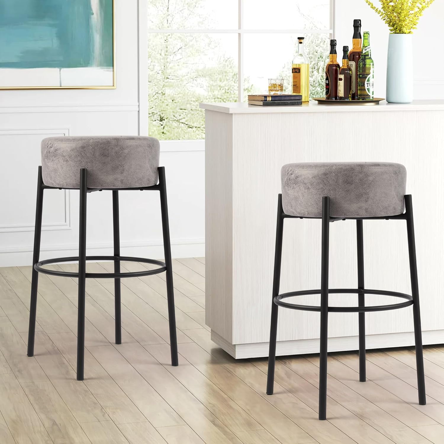 LSSPAID Bar Stools Set of 2, 29.5 Inch Modern Kitchen Island Barstools ...