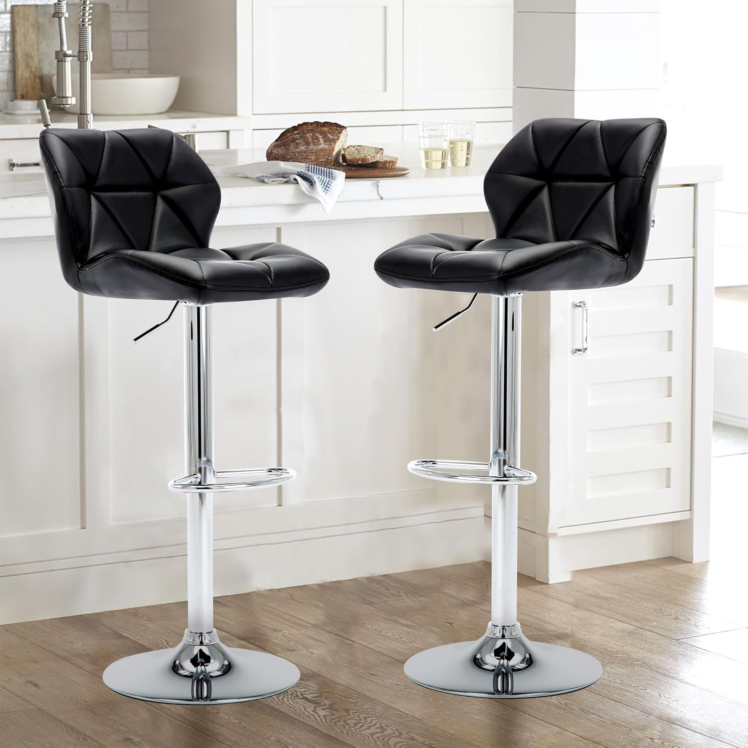 LSSPAID Counter Height Bar Stools Set of 2, PU Leather Back Adjustable ...