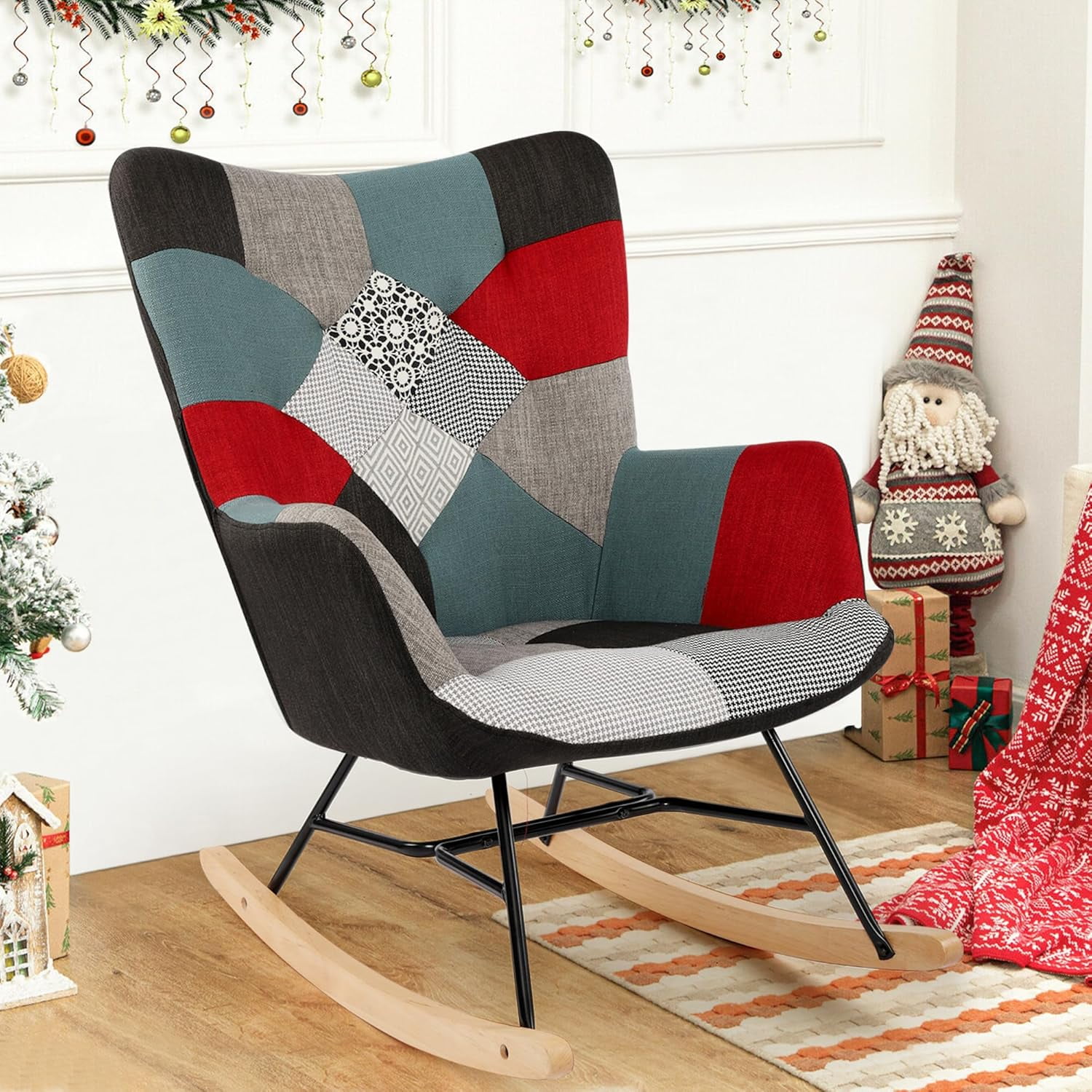 LSSPAID Rocking Chair Nursery Set of 1, Multi Color Upholstered Glider ...