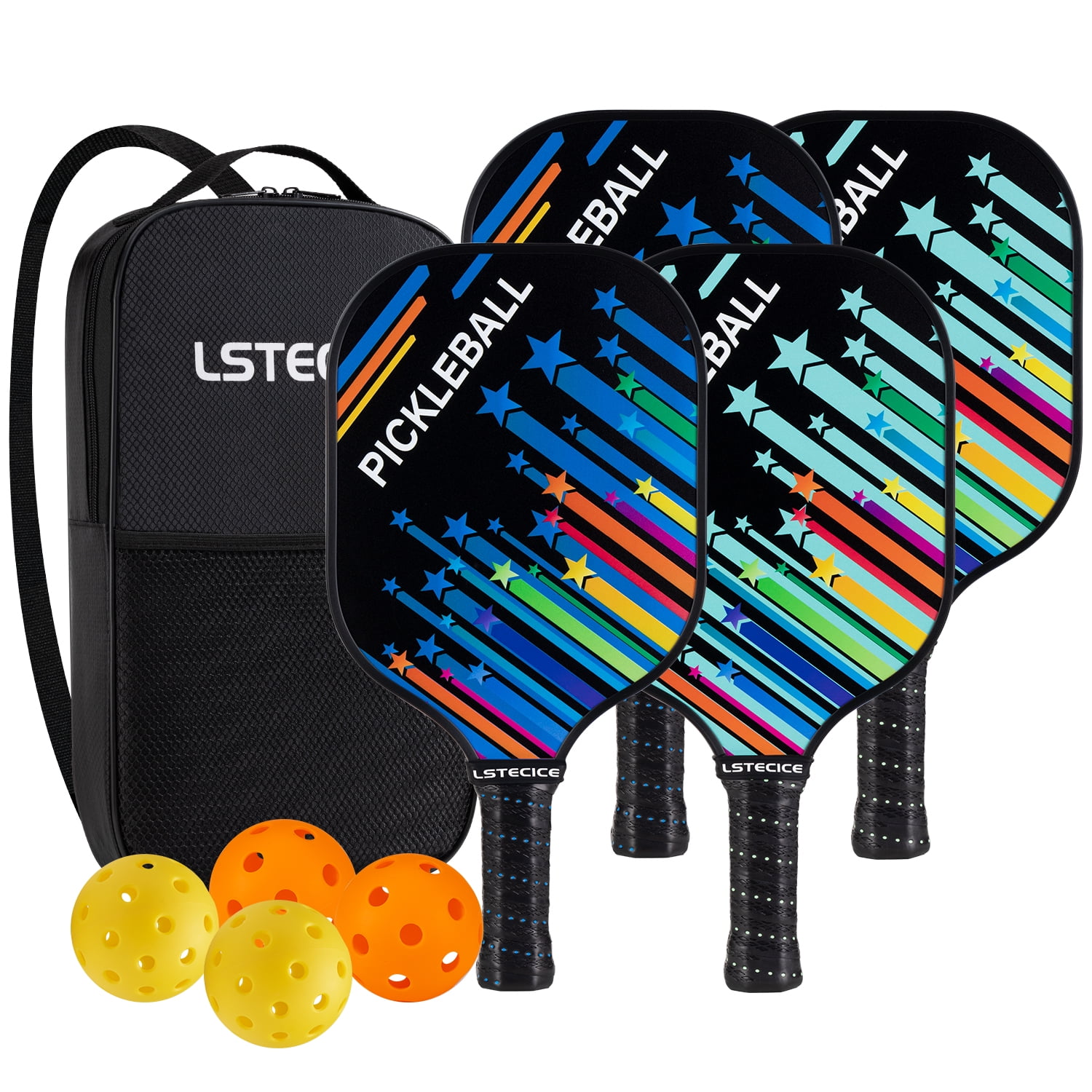 LSTECICE Lightweight Pickleball Paddle Set, Glassfiber, 4 Paddles, 4 ...