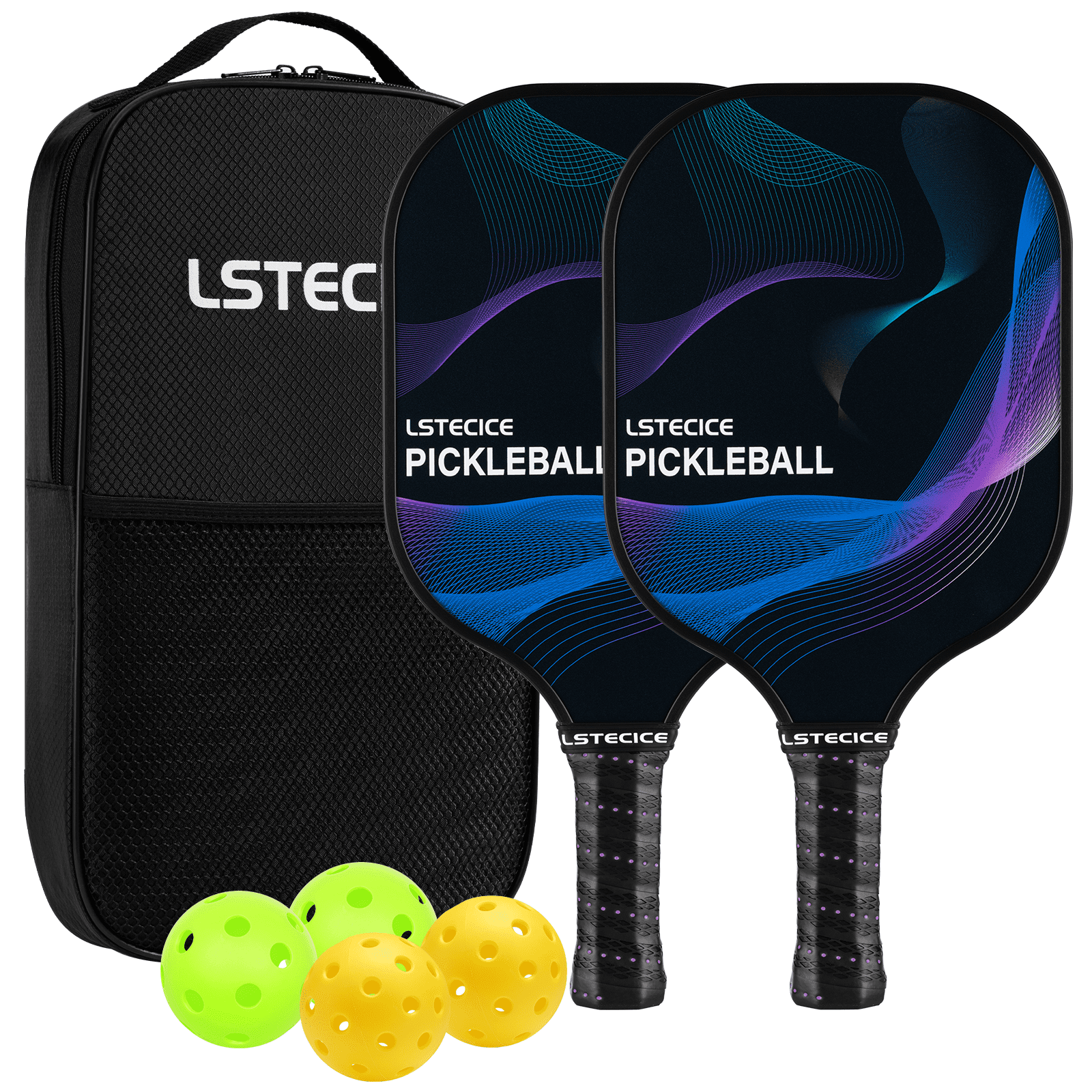 LSTECICE 7.9oz Graphite Pickleball Set, Honeycomb Core, Outdoor Ball ...