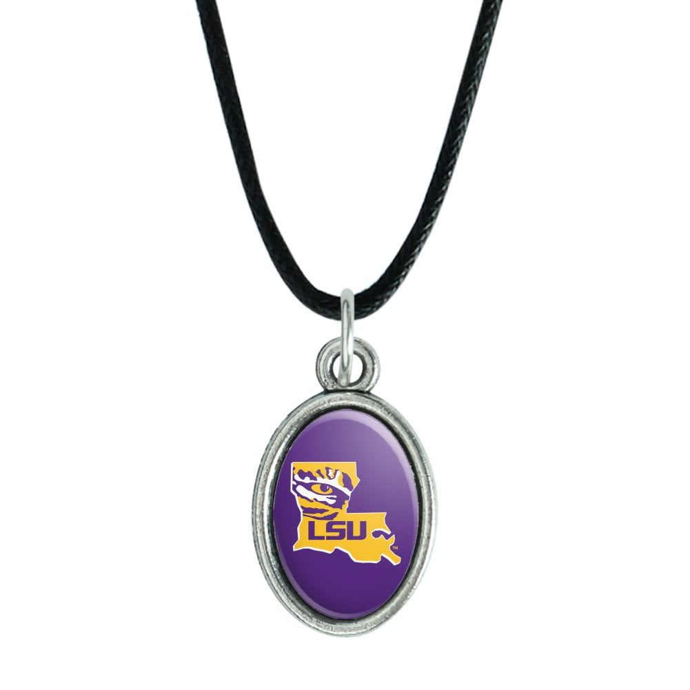 LSU Tiger State Mark Antiqued Oval Charm Pendant with Black Satin Cord ...