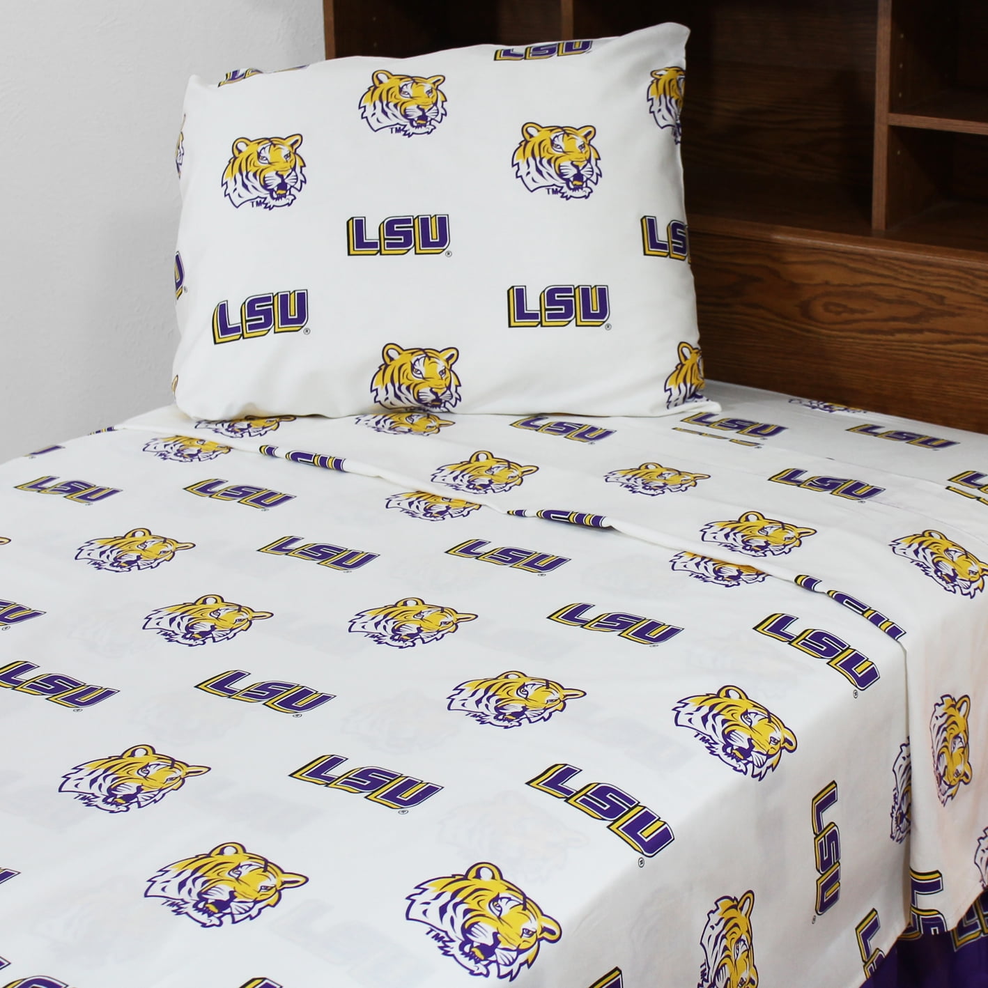 LSU Tigers 100% cotton, 4 piece sheet set - flat sheet, fitted sheet, 2 ...
