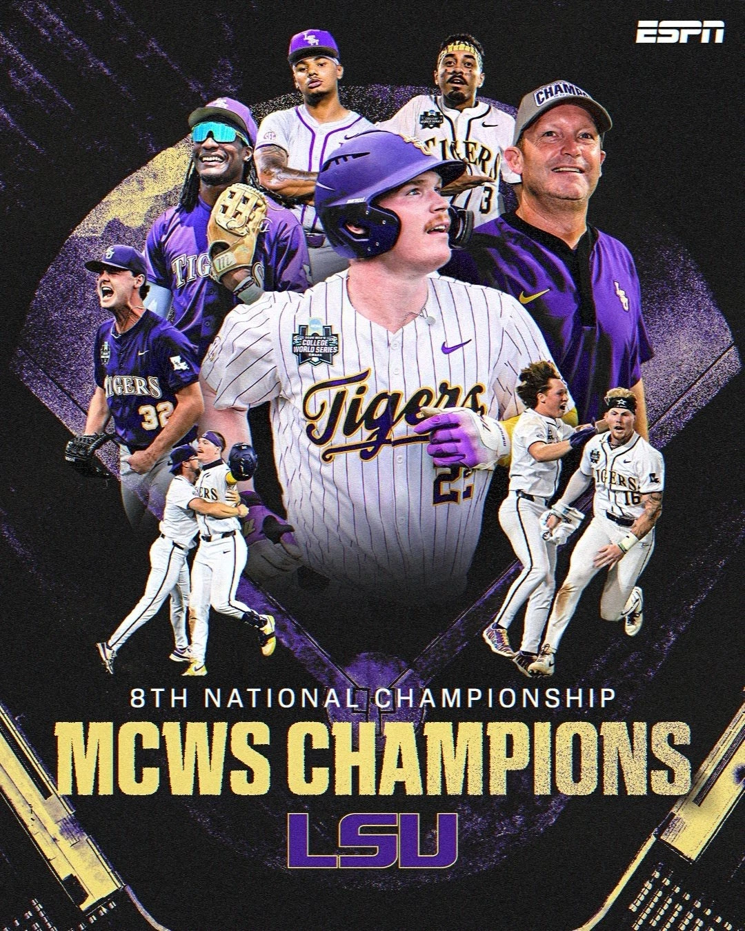 LSU Tigers 2025 Baseball College World Series Champions Poster& Canvas ...