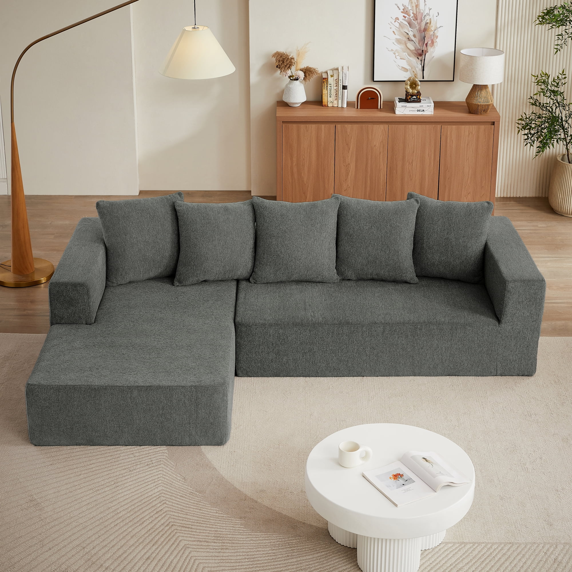 LShaped Chenille Sectional Sofa Set Minimalist Modular Design with ...