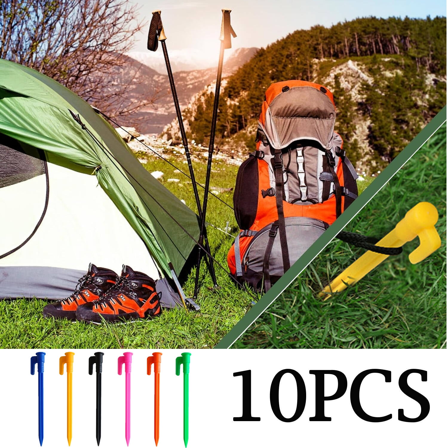 LShunze 10 Pieces Plastic Tent Stakes Heavy Duty Beach Tent Pegs Canopy ...