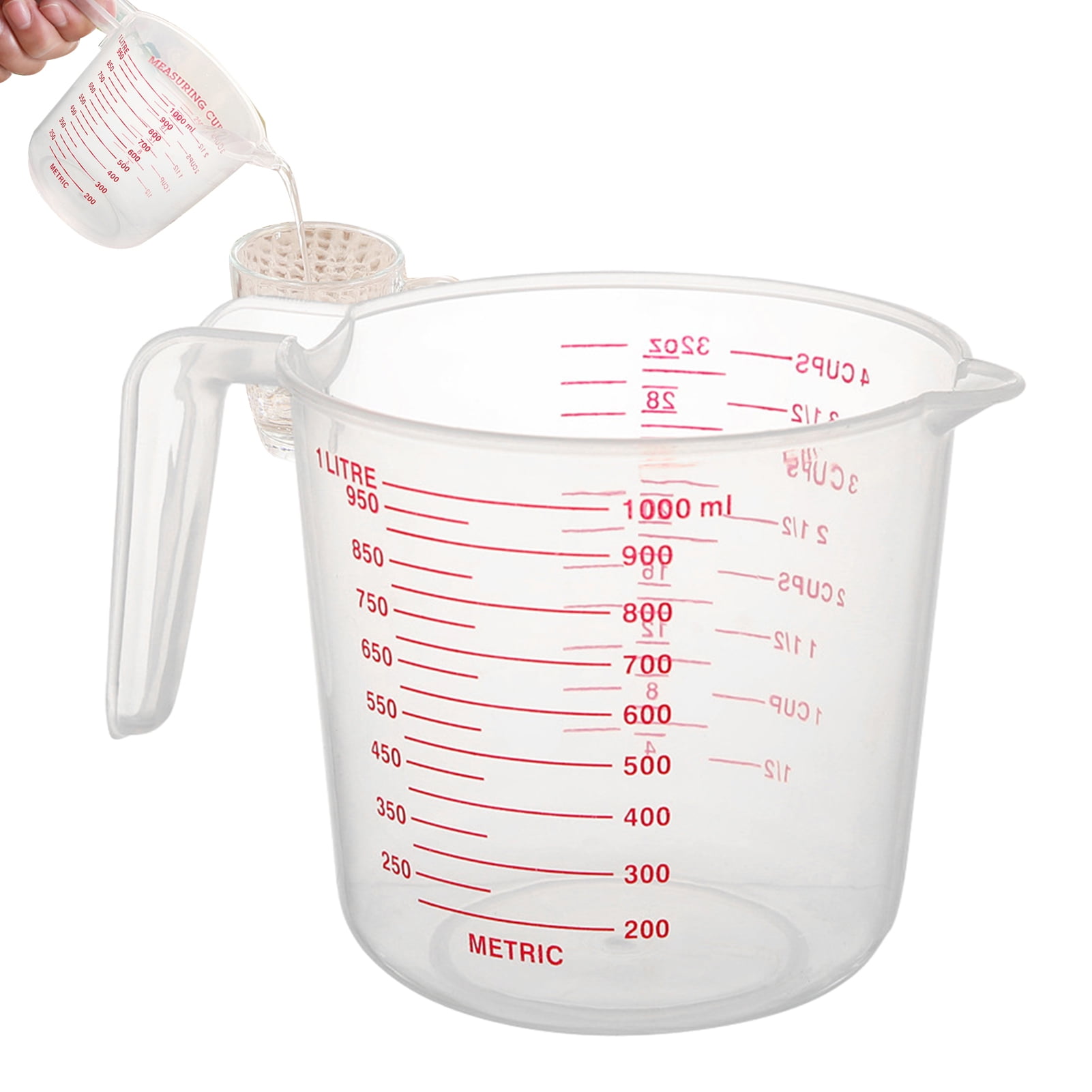 LShunze 1000ml Plastic Measuring Cup with Handle,33.8oz Extra Large ...