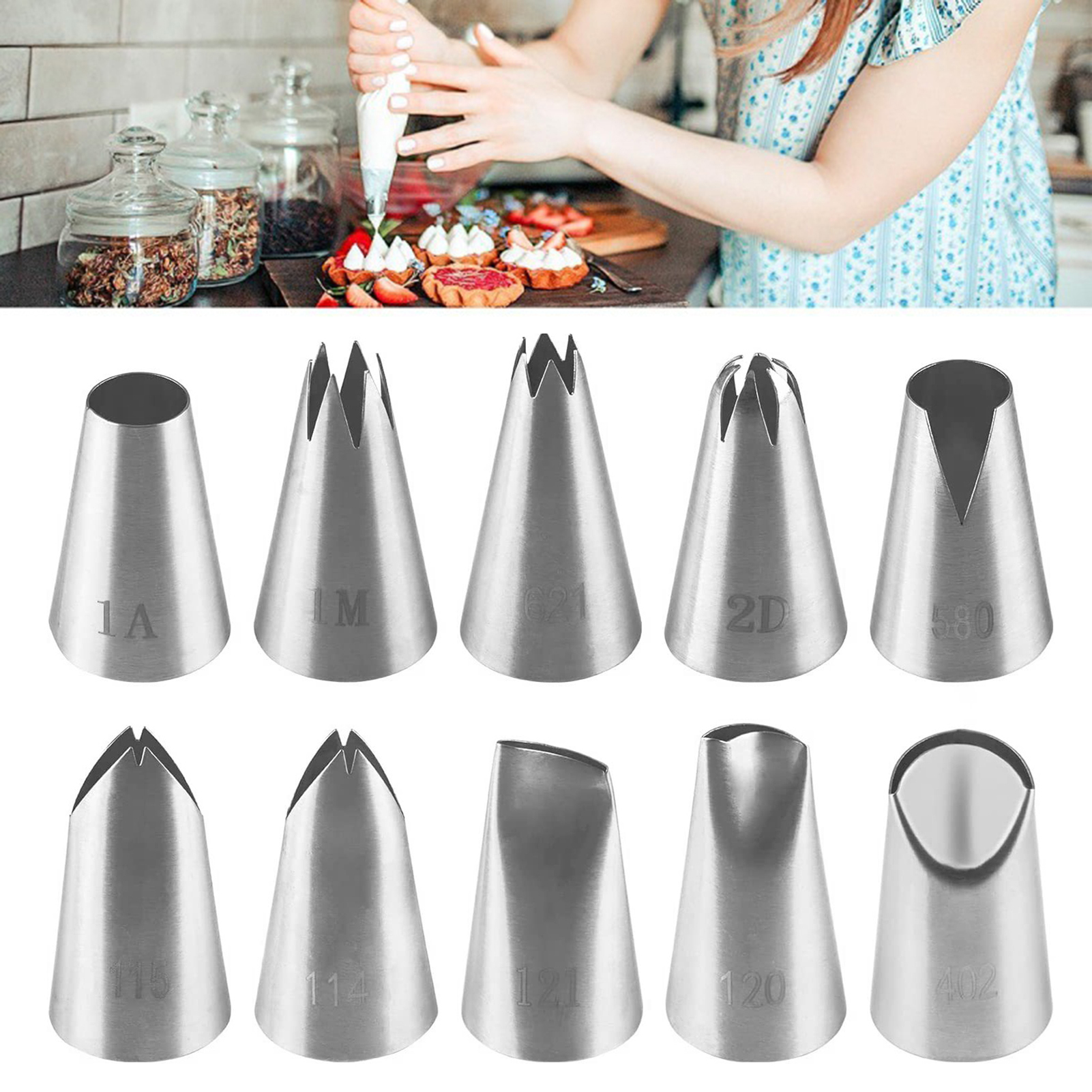 LShunze 10PCS Large Piping Tips Set, Stainless Steel frosting tips with ...