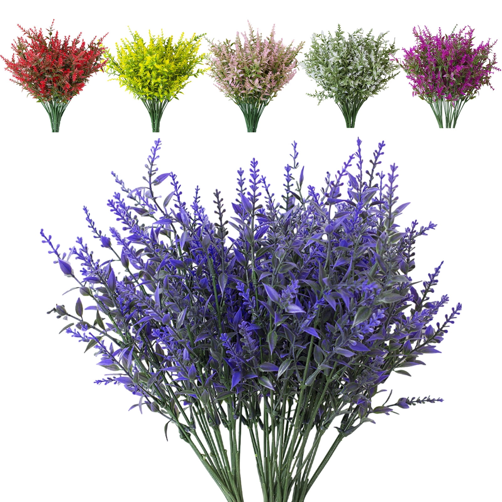 LShunze 12 Bundles Artificial Lavender 7 Fork Fake Flowers Outdoor UV ...