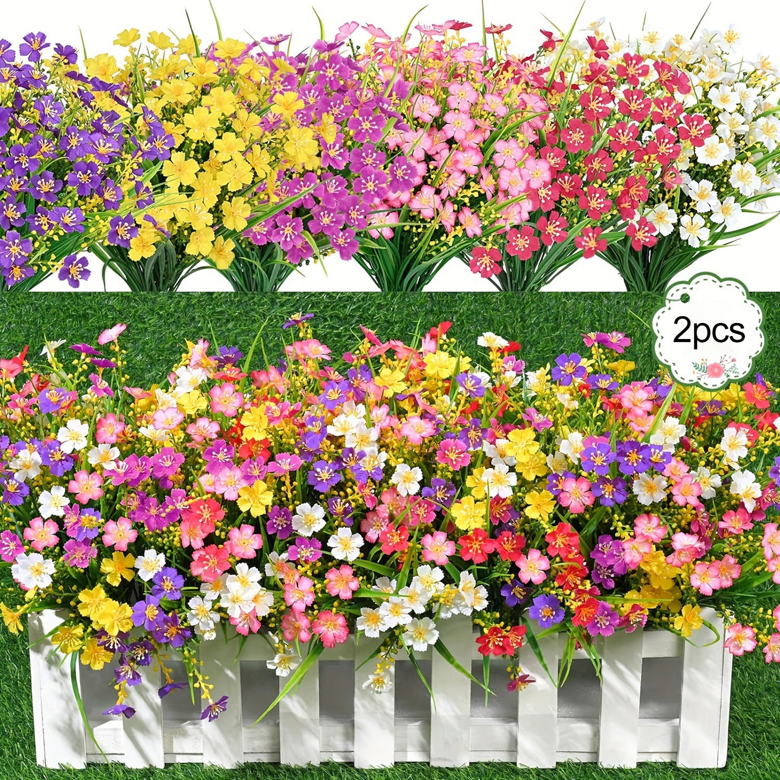 LShunze 2 Bundles Artificial Flowers Outdoors Faux Plants UV Resistant ...