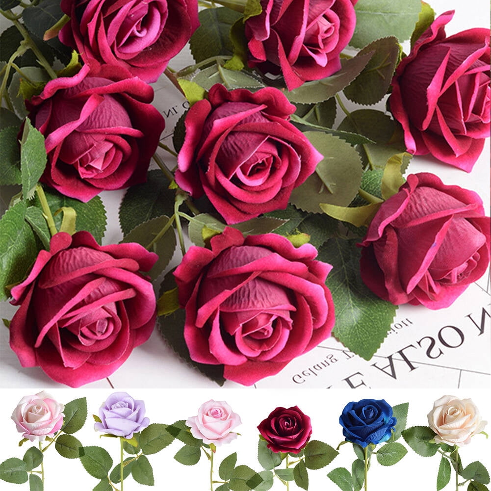 LShunze 8Pcs Blush Fake Roses with Stems for DIY Wedding Bouquets ...