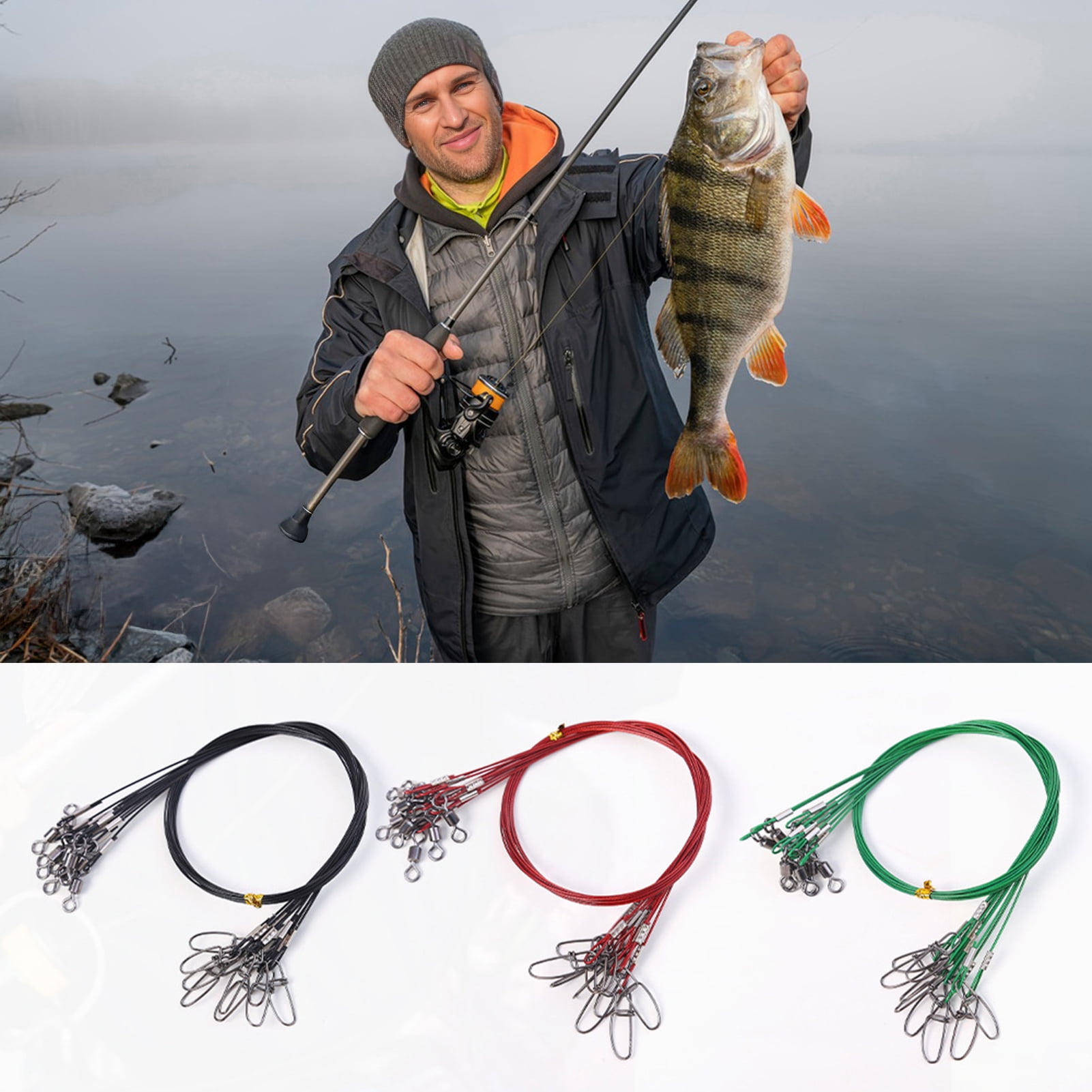 LShunze Anti-Bite Steel Fishing Line, 10Pcs Wire Leader Lightweight ...