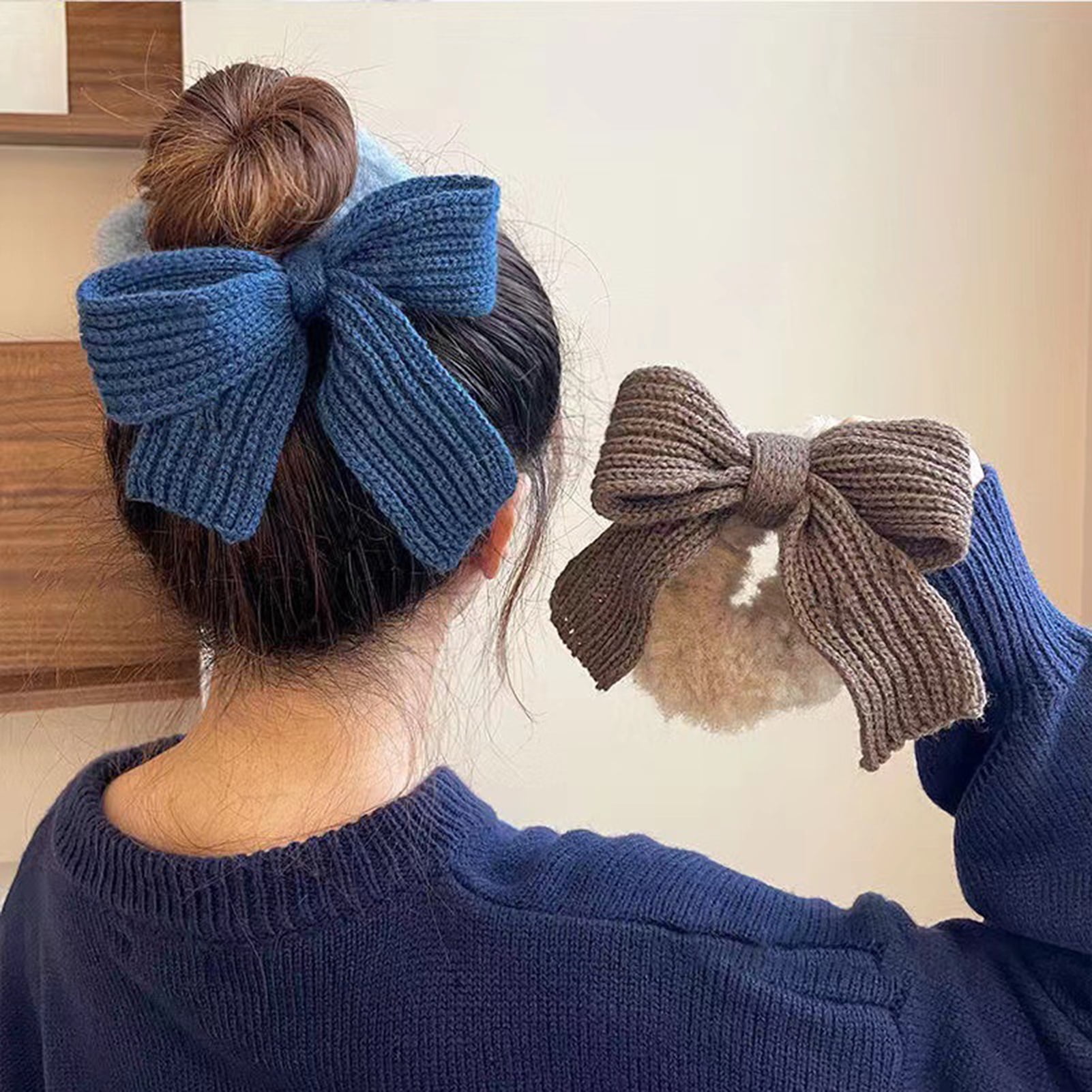 LShunze Big Bow Hair Bands Soft Brown Elastic Hair Ties for Thick Thin ...