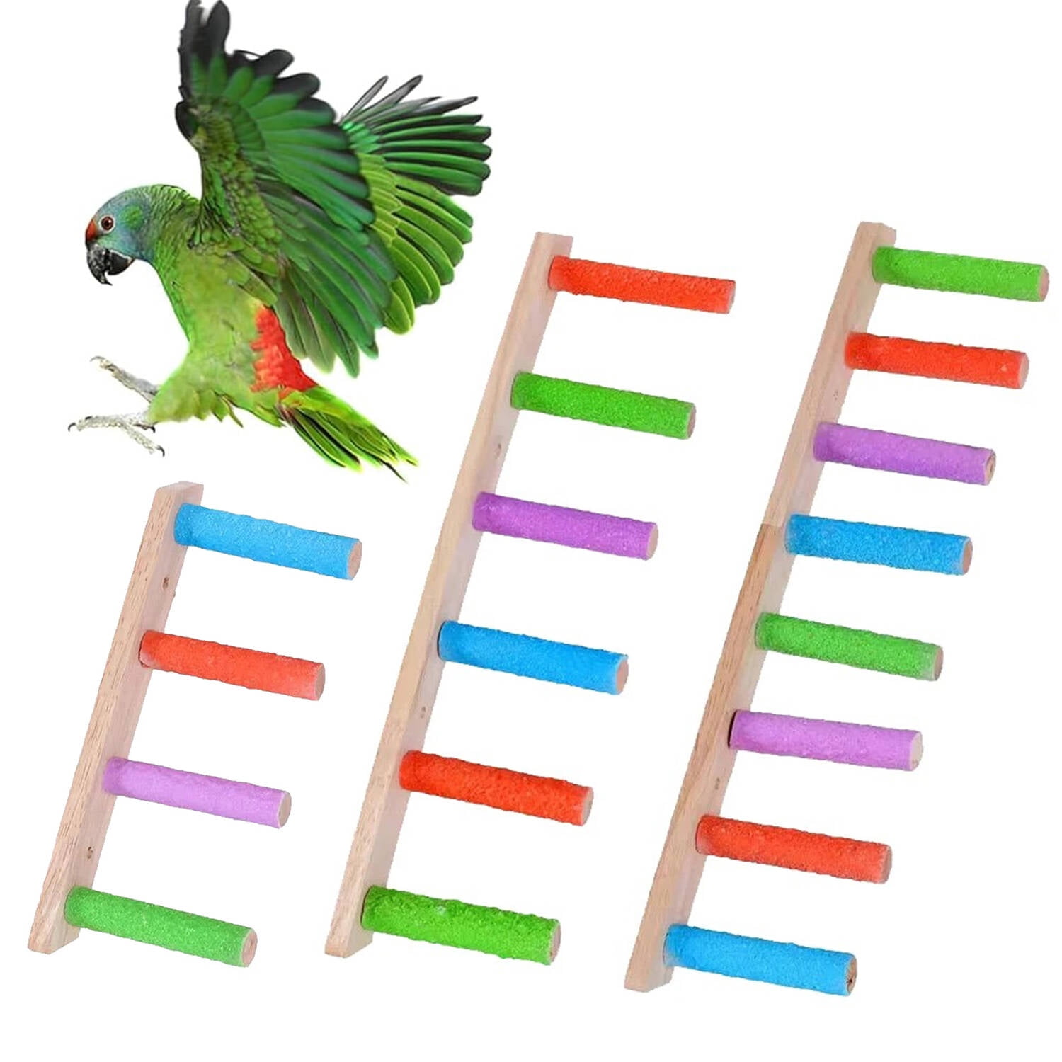 LShunze Bird Ladder Perch for Cage, 4 Steps Natural Wood Bird Parrot ...