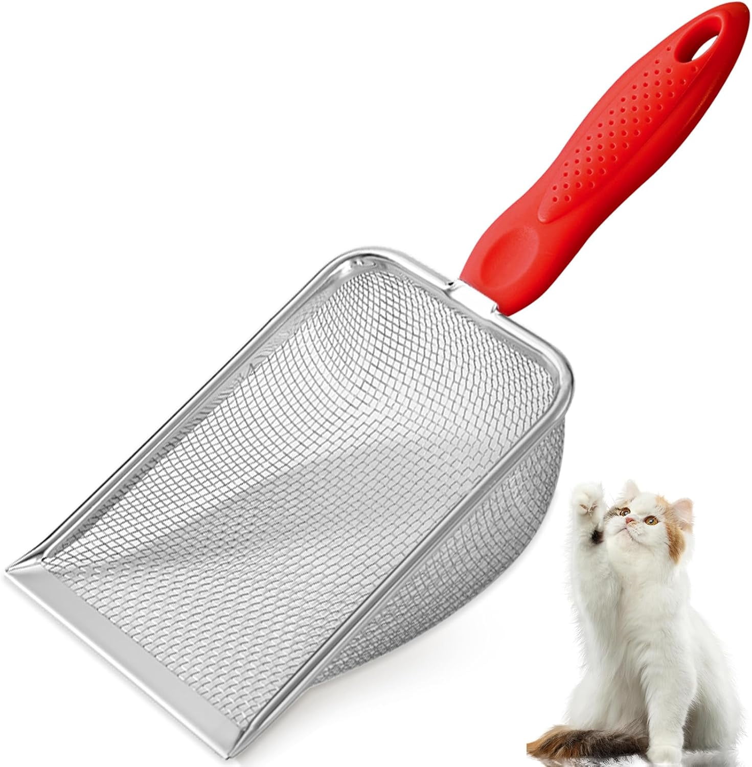 LShunze Cat Litter Scoop, Stainless Steel Fine Mesh, Litter Cleaner ...