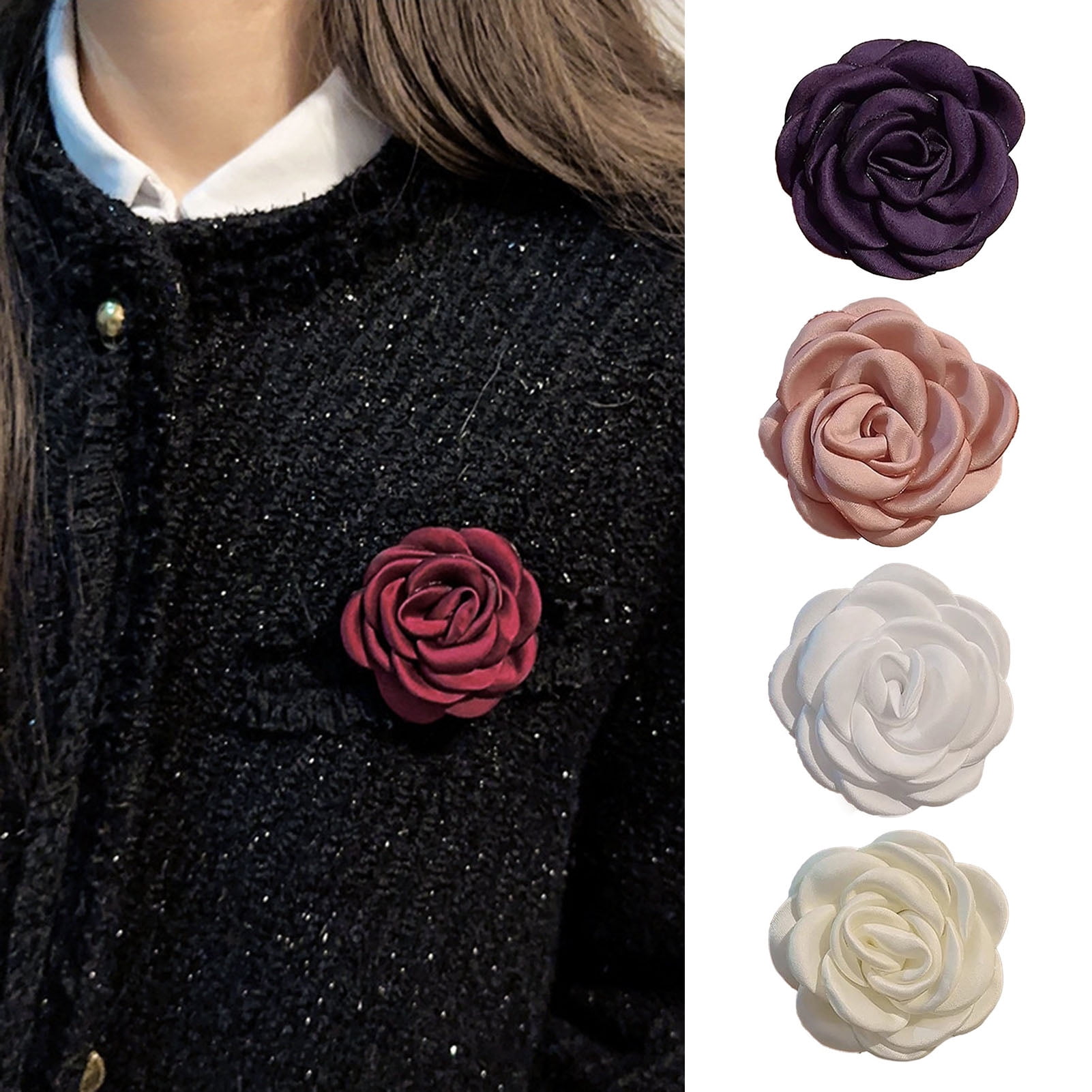 LShunze Elegant Satin Fabric 3D Camellia Flower Brooch Pin Silk Large ...