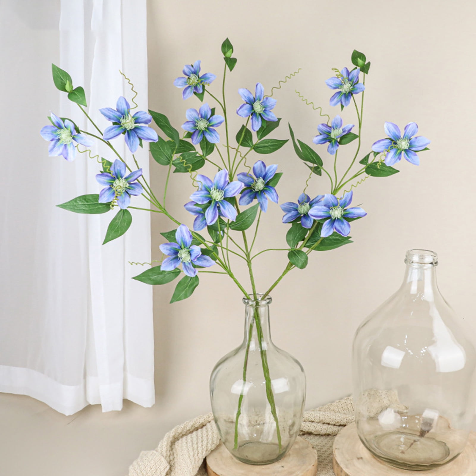 LShunze Long Stems Fake Flowers 3Pcs 5-Head Clematis Artificial Flowers ...